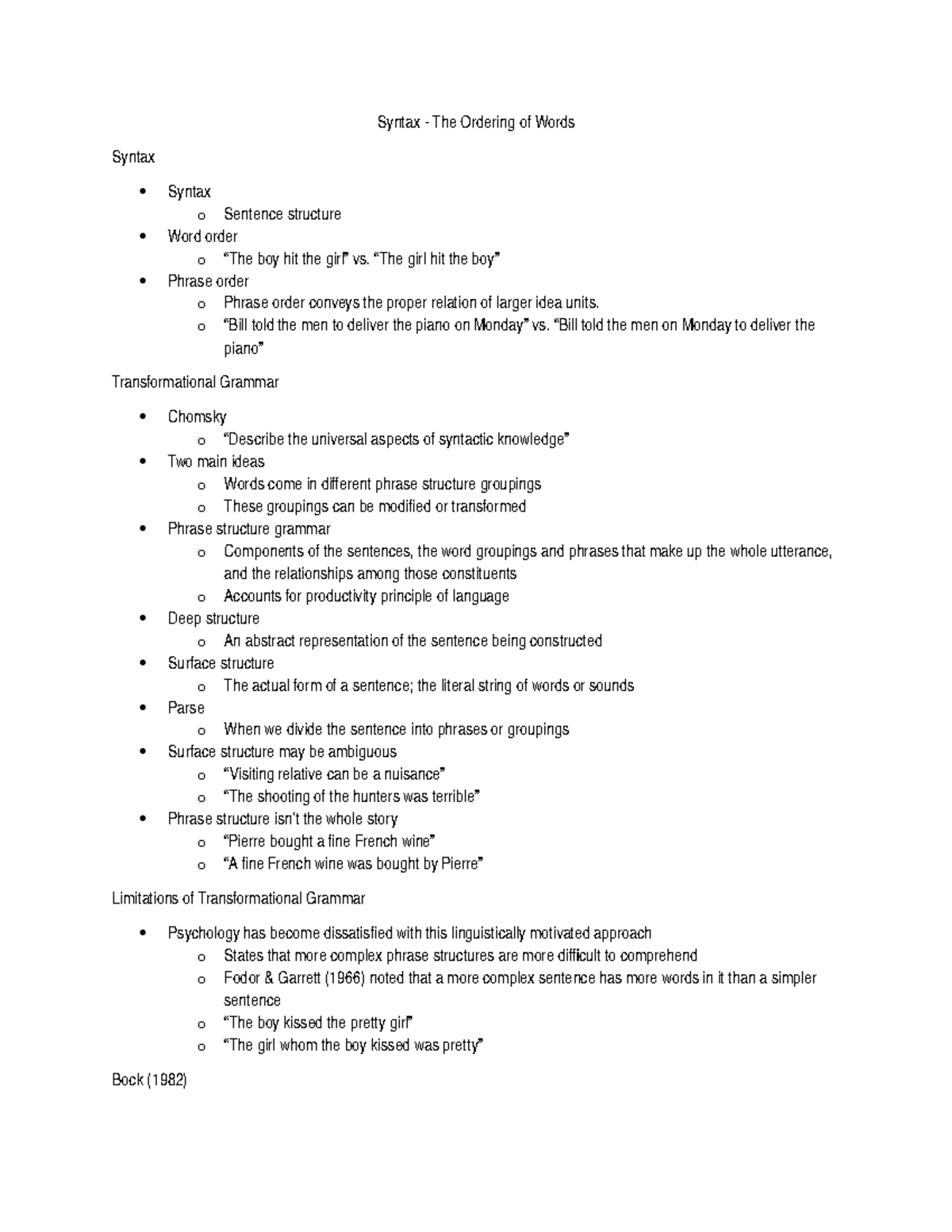 Syntax- The Ordering of Words - Syntax - The Ordering of Words Syntax ...