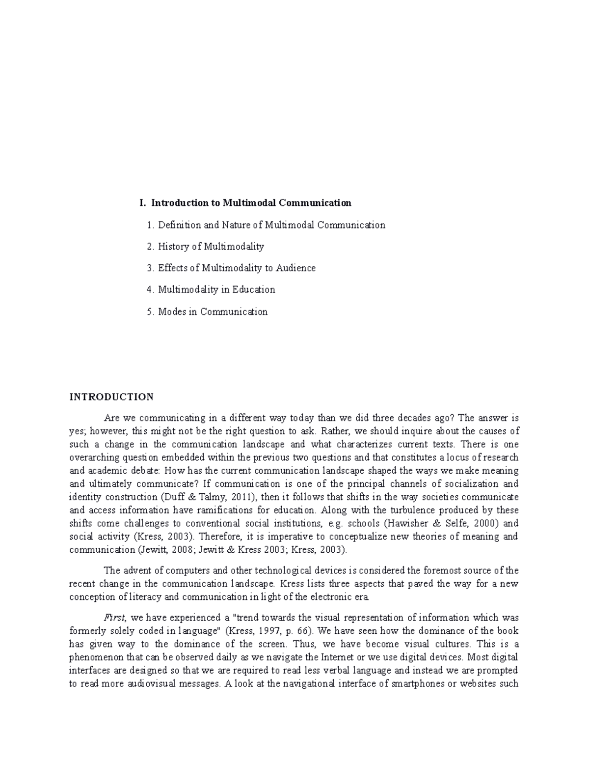 Multimodal Communication 1 - I. Introduction to Multimodal ...