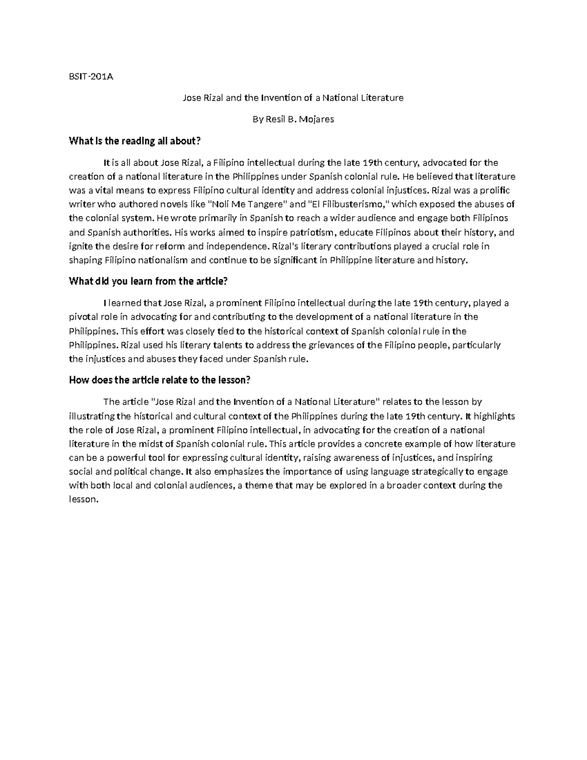 01 Worksheet 1A - Hope it helps - BSIT-201A Jose Rizal and the ...