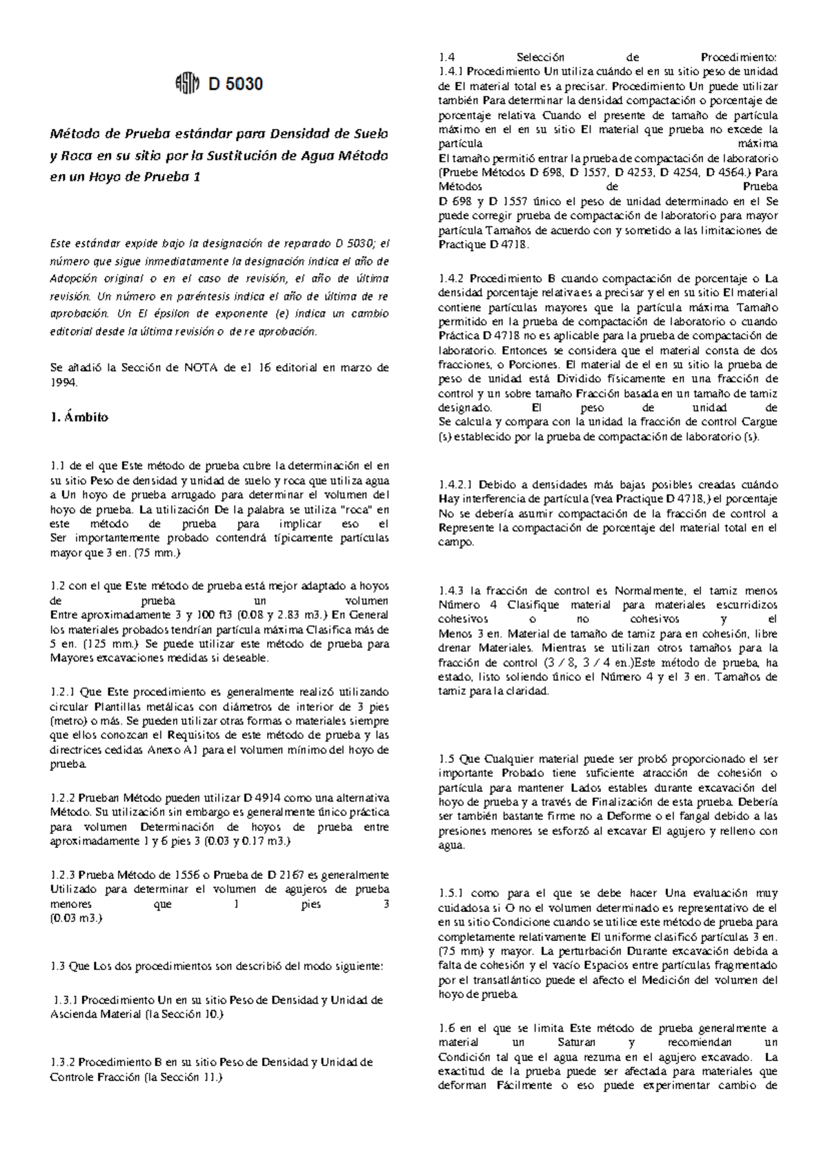 ASTM D 5030 En espanol - NORMA ASTM D5030 - Método de Prueba estándar para Densidad de Suelo y ...