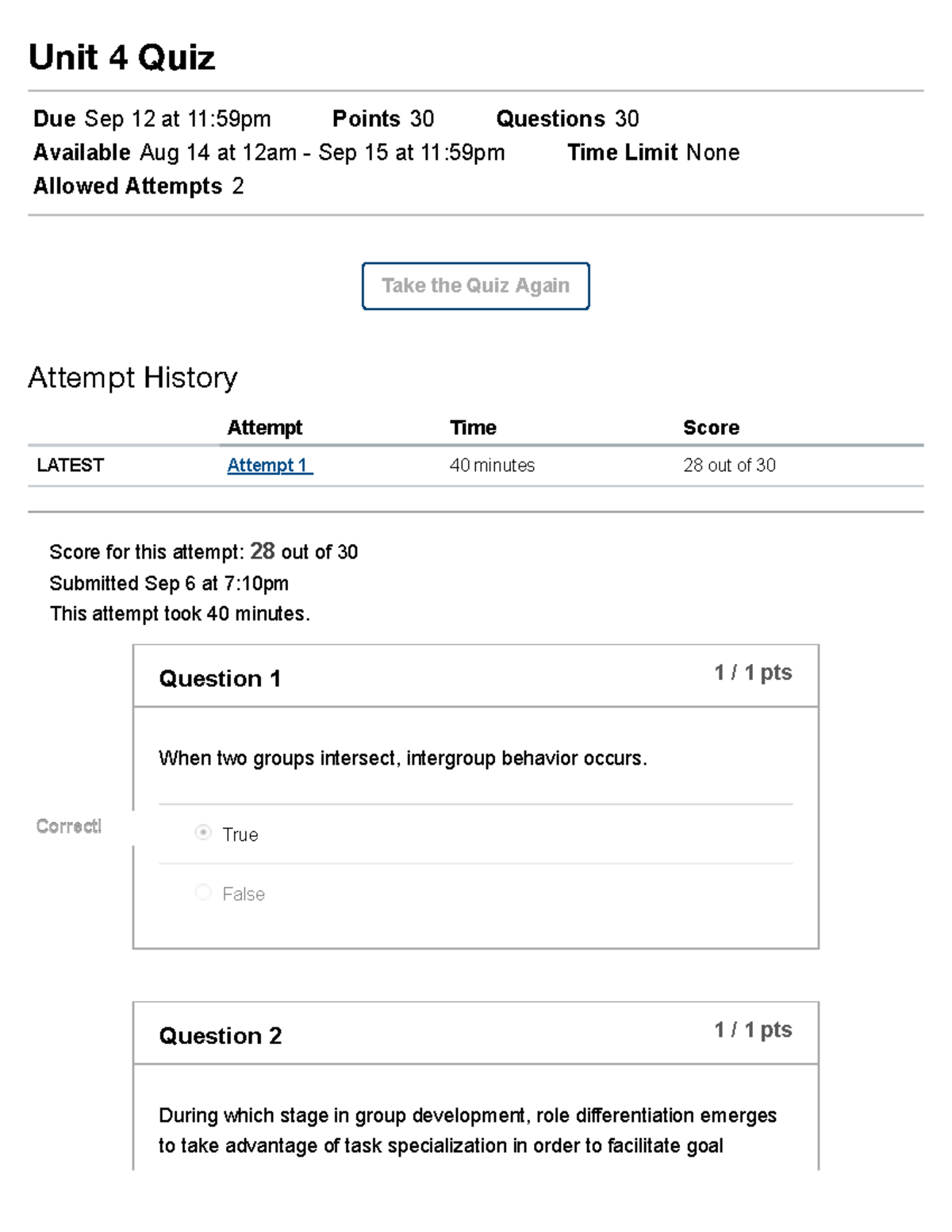 Unit 4 Quiz: Organizational Behavior - MGT202 1006 - Unit 4 Quiz Due ...