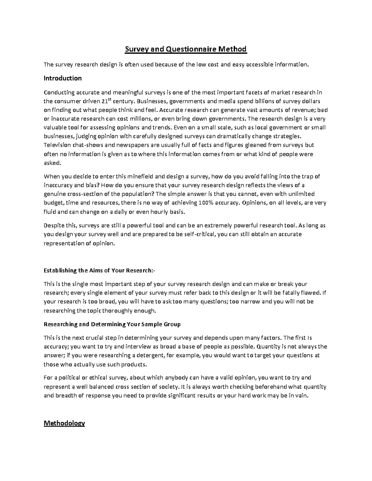 Business research survey and Questionnaire Method - Survey and ...