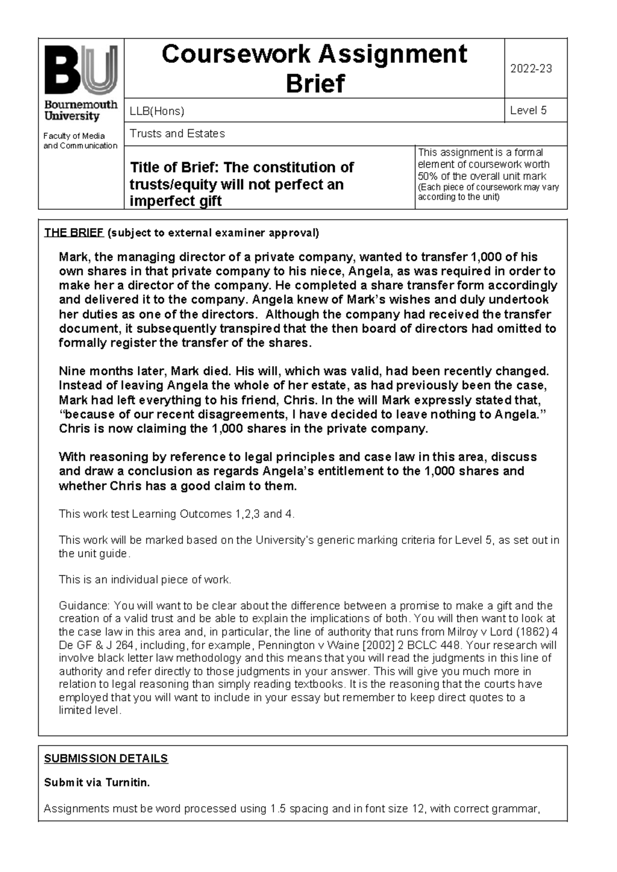 Assignment Brief - Faculty of Media and Communication Coursework ...