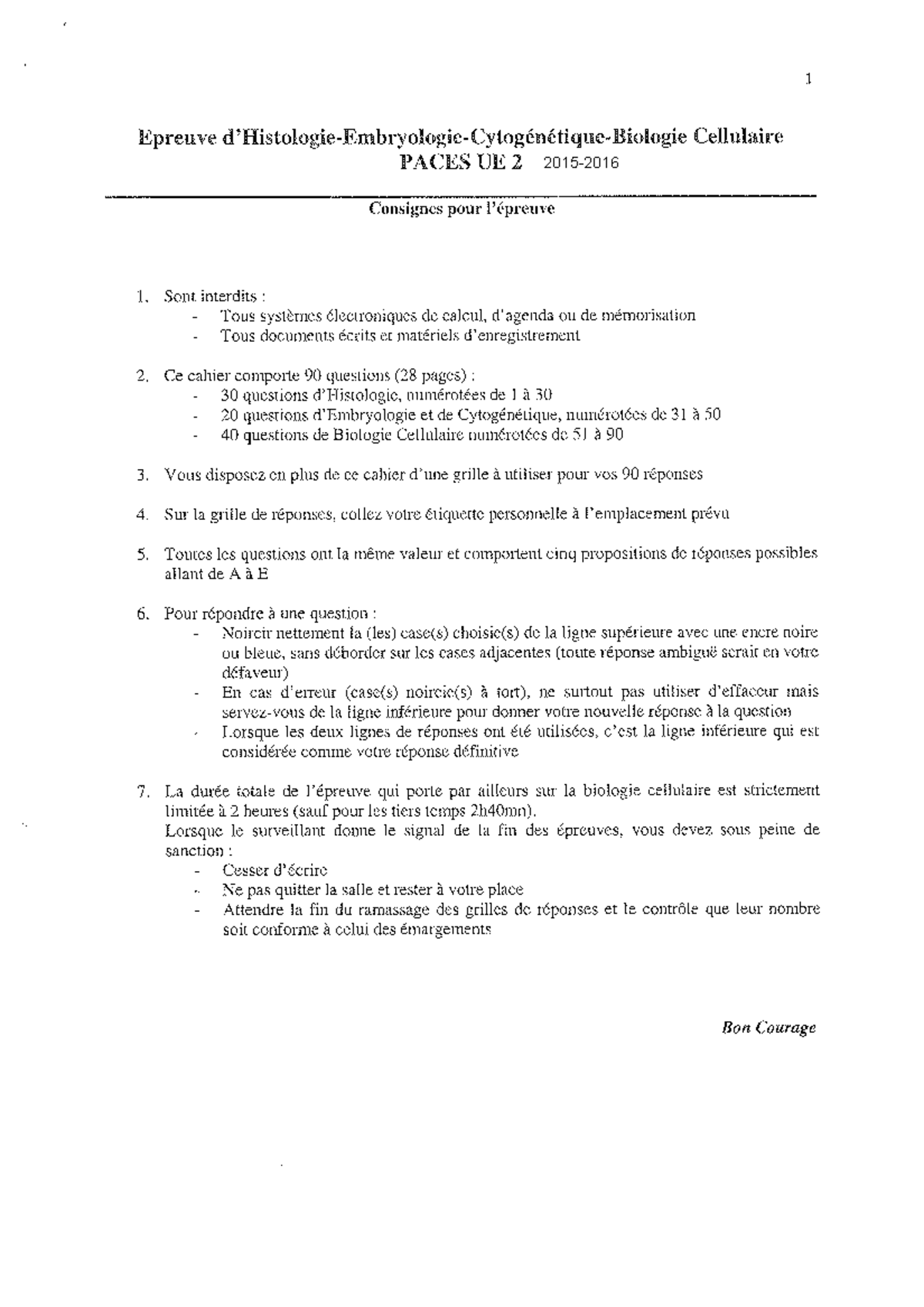 Sujet UE2 2015 - ue2 - biology - 2015- - Studocu