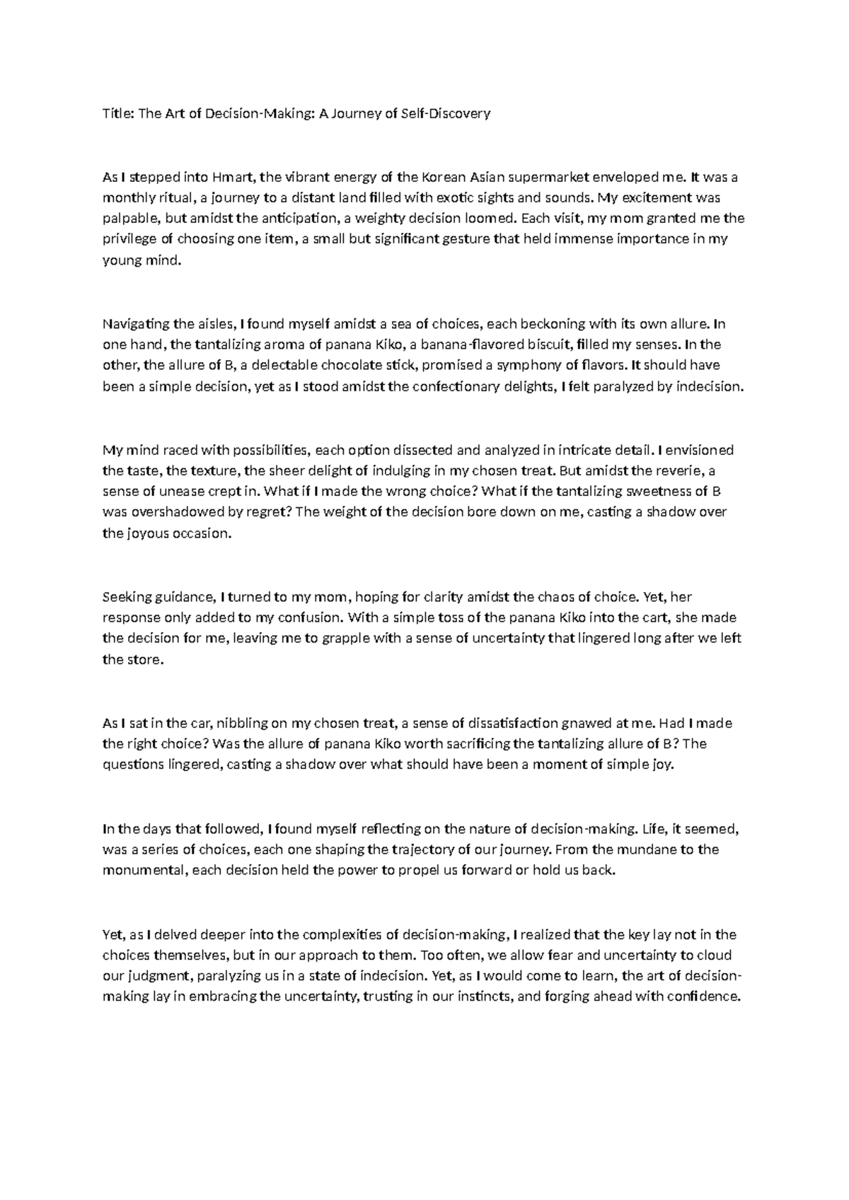 Decision making - Summary Philosophy Hons. - Title: The Art of Decision ...