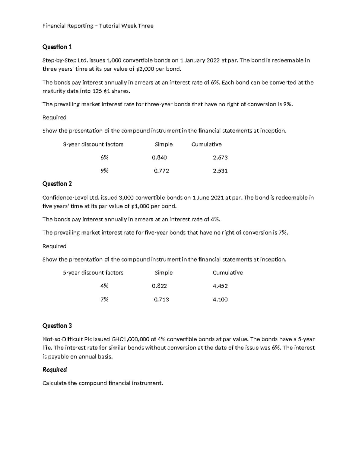 Financial Reporting - Tutorials 1 question on the international ...