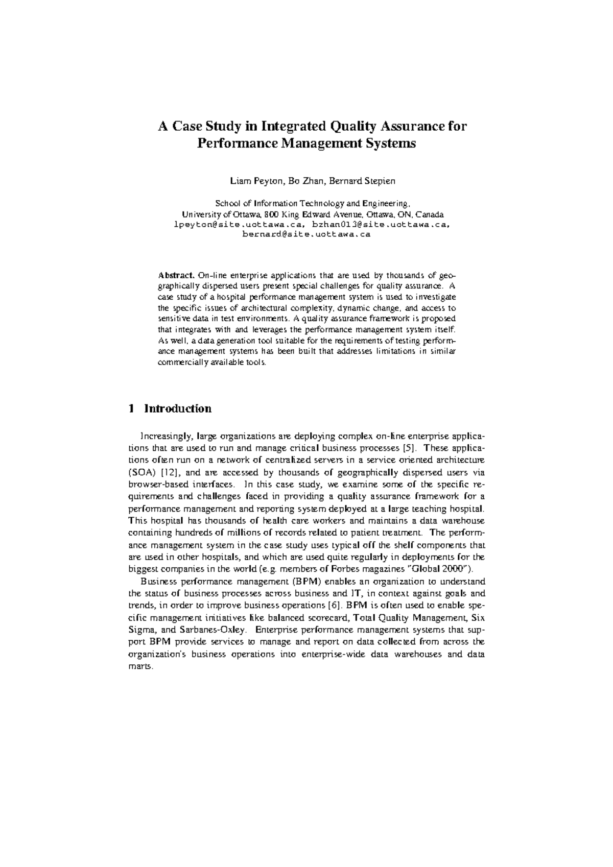 Case 3 - A Case Study in Integrated Quality Assurance for Performance ...