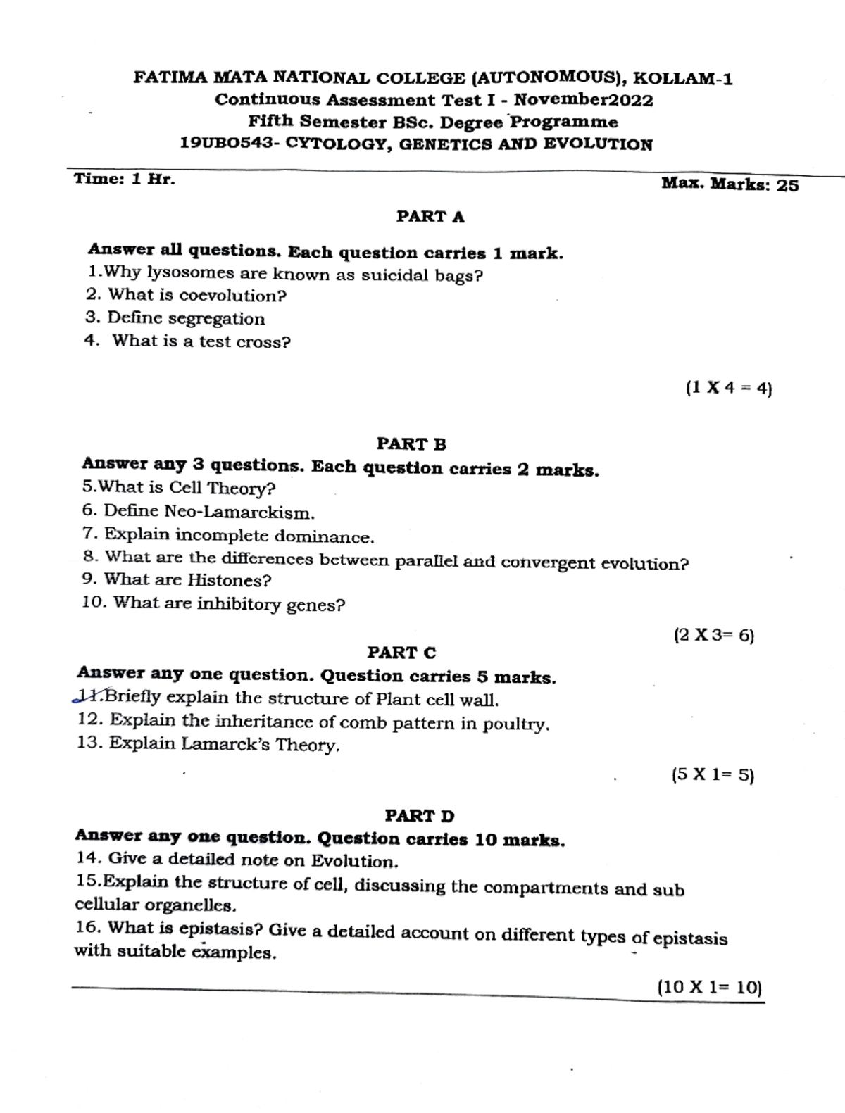 Botany Question paper - FATIMA MATA NATIONAL CoLLEGE (AUTONOMOUS ...