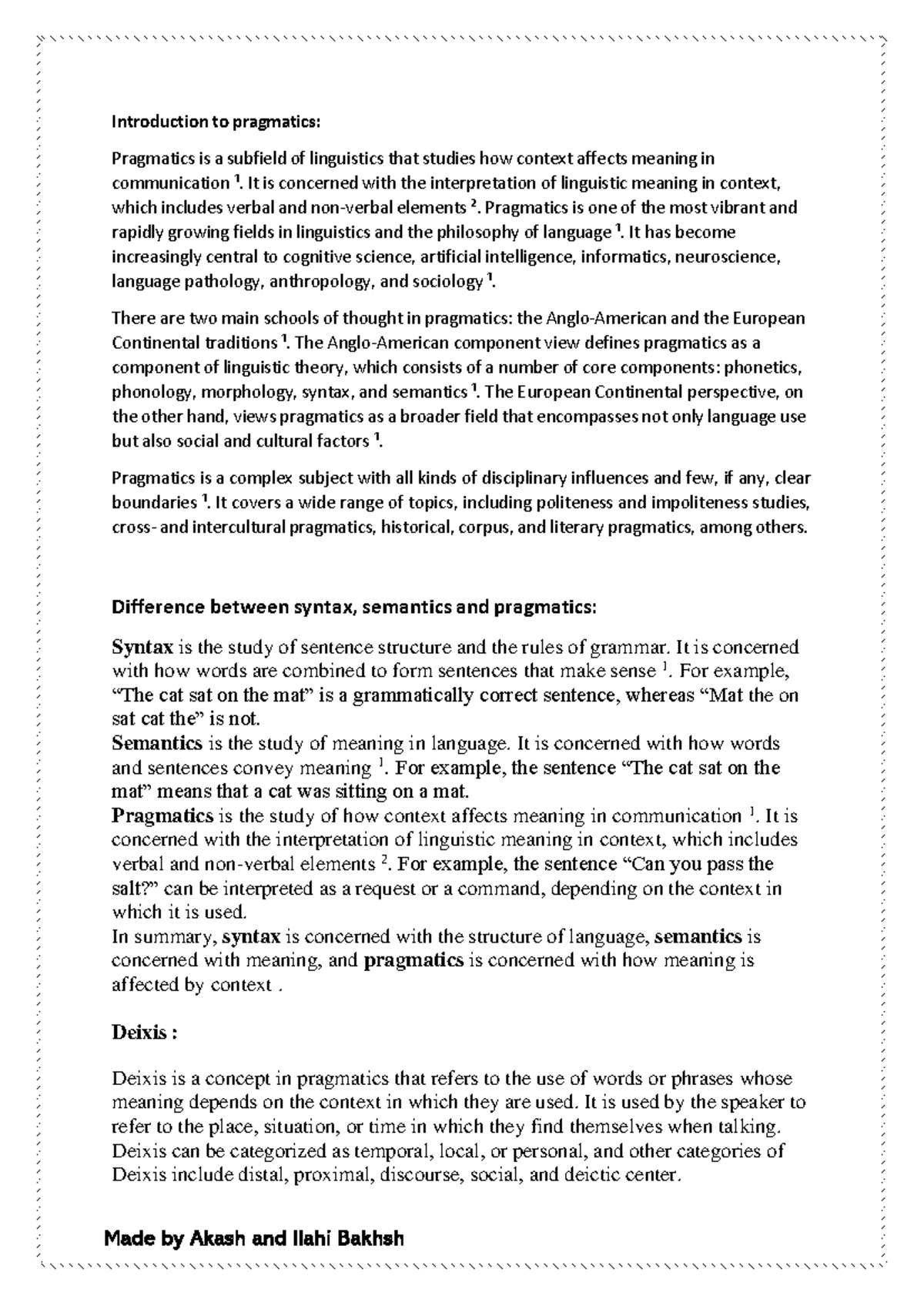 Pragmatics notes - Introduction to pragmatics: Pragmatics is a subfield ...