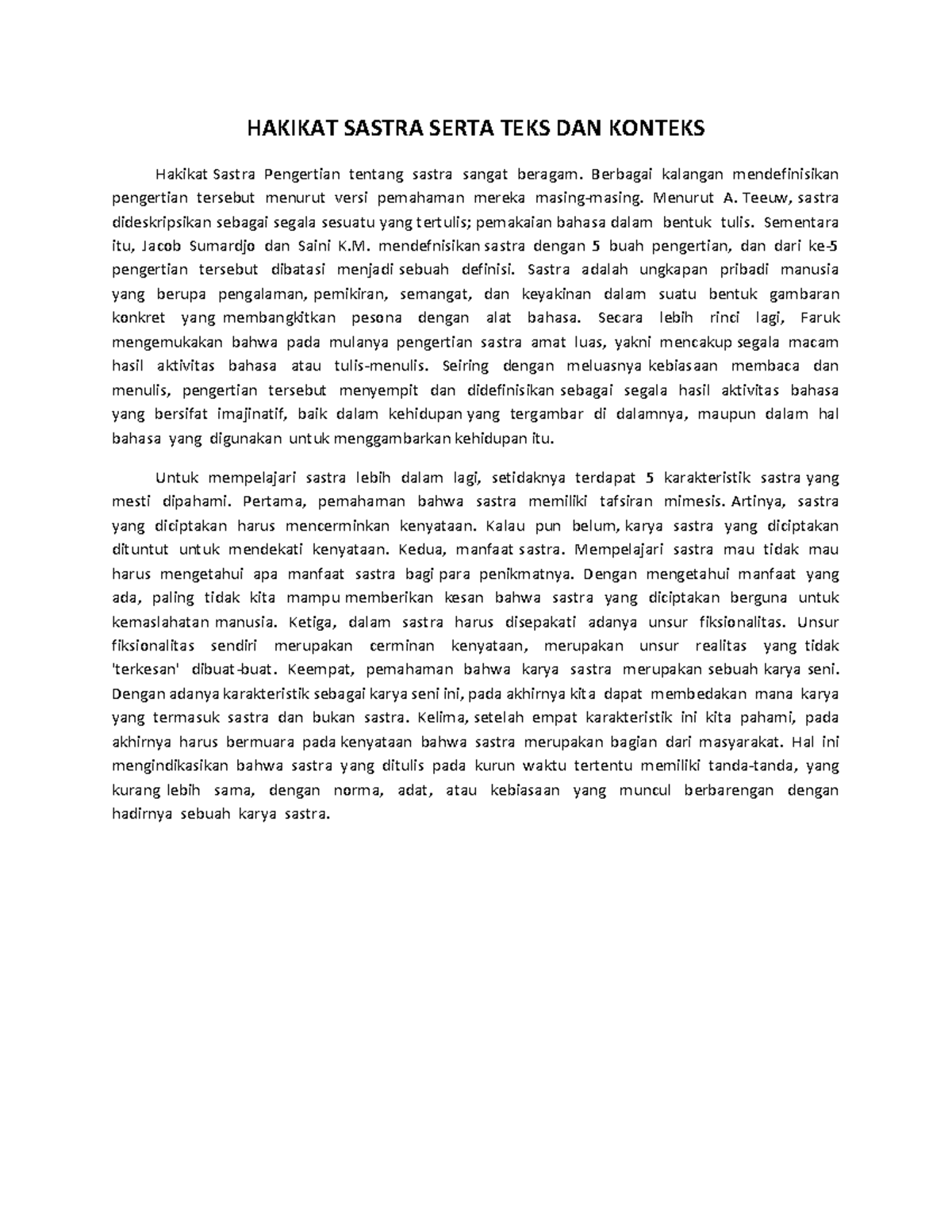 Hakikat Sastra Serta TEKS DAN Konteks - HAKIKAT SASTRA SERTA TEKS DAN ...