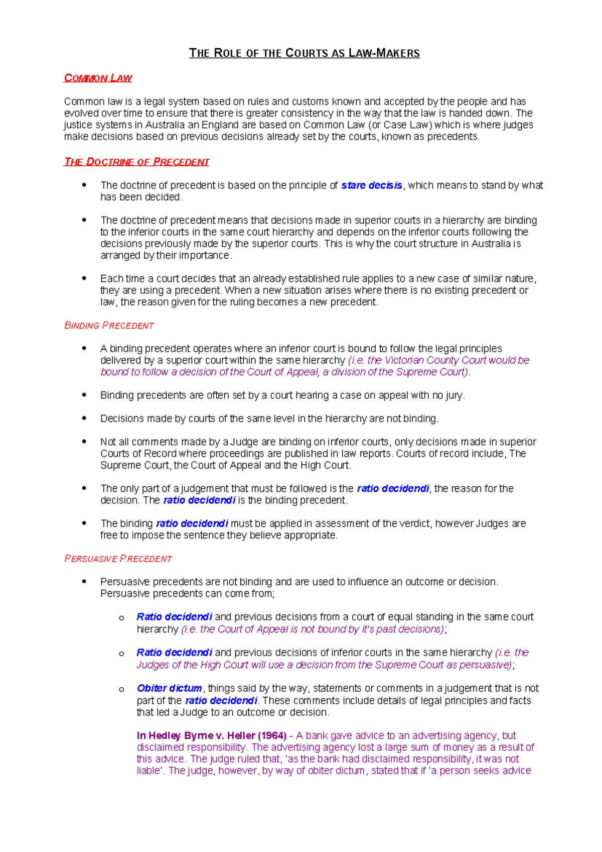 1380The Role of the Courts as Law Makers - Notes - THE ROLE OF THE ...