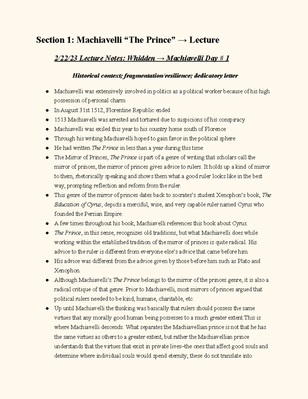 The Prince- Typed Discussion + Lecture Notes PDF-1 - Section 1 ...