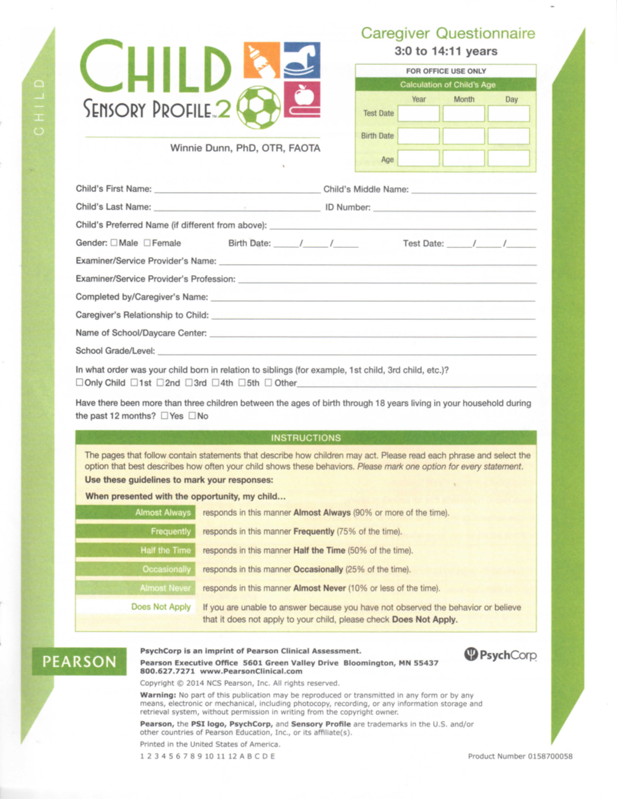 Sensory Profile 2 - Child - OTA 228 - Studocu