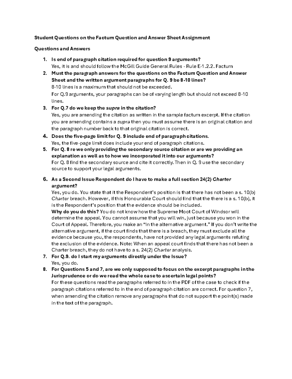 Answers to Questions on the Factum Question and Answer Sheet Assignment ...