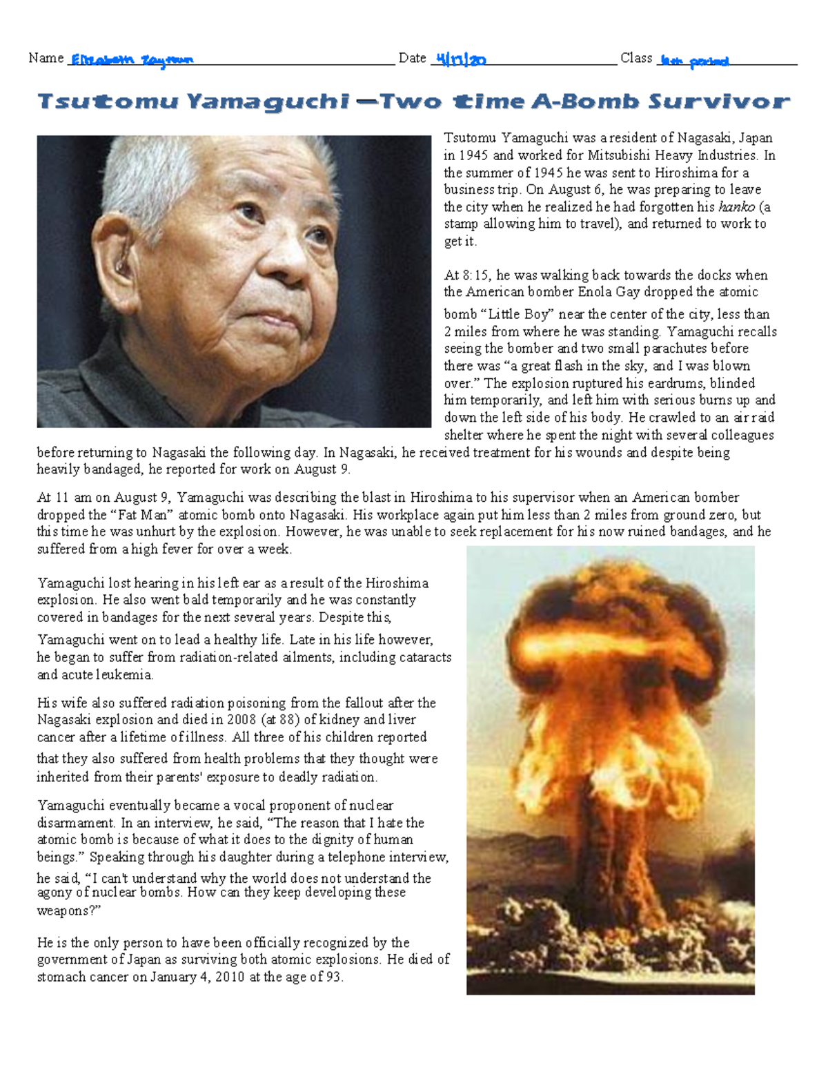 2x Atomic Bomb Survivor - Name ...