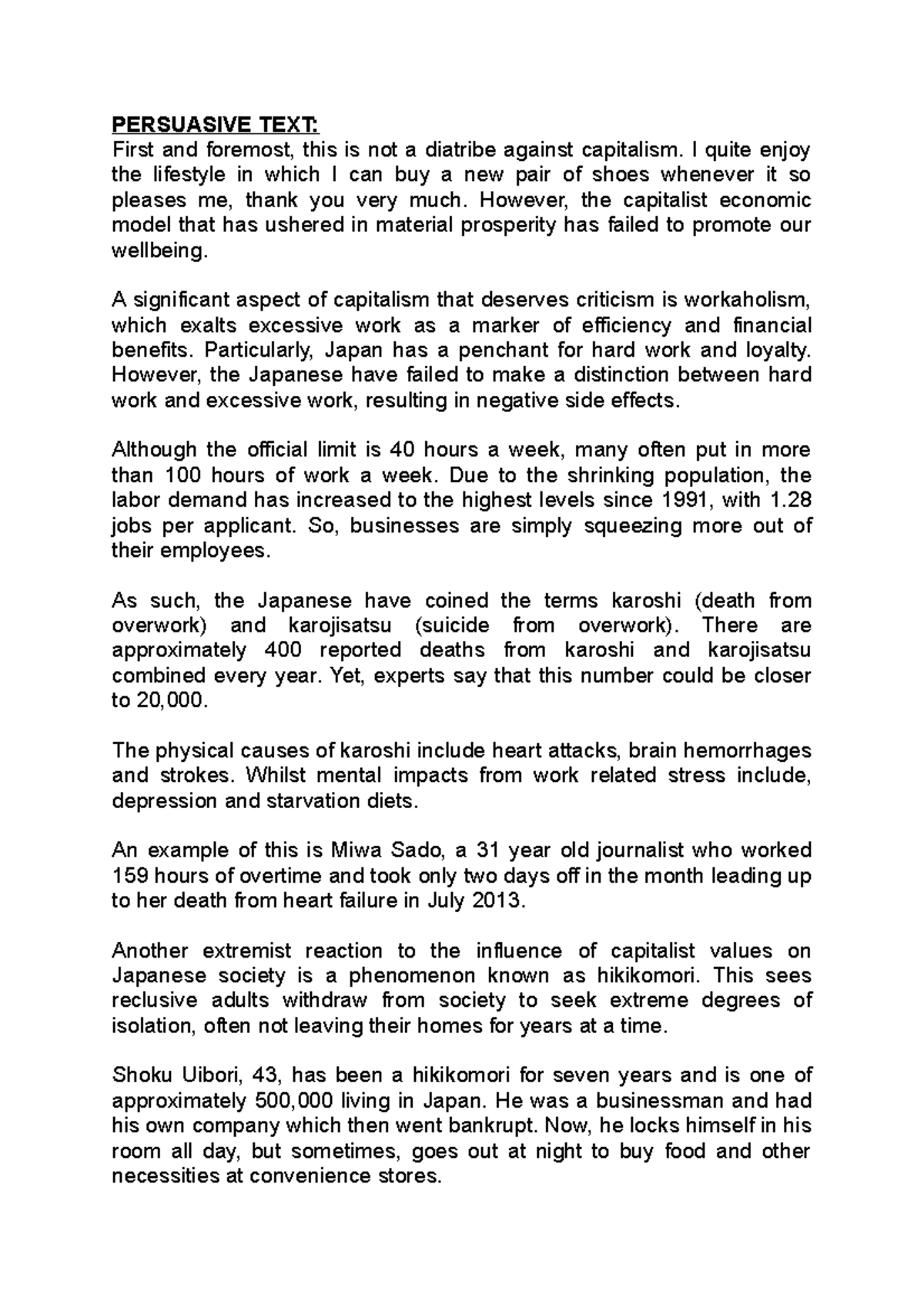 Module C Persuasive.docx - PERSUASIVE TEXT: First and foremost, this is not a diatribe against ...