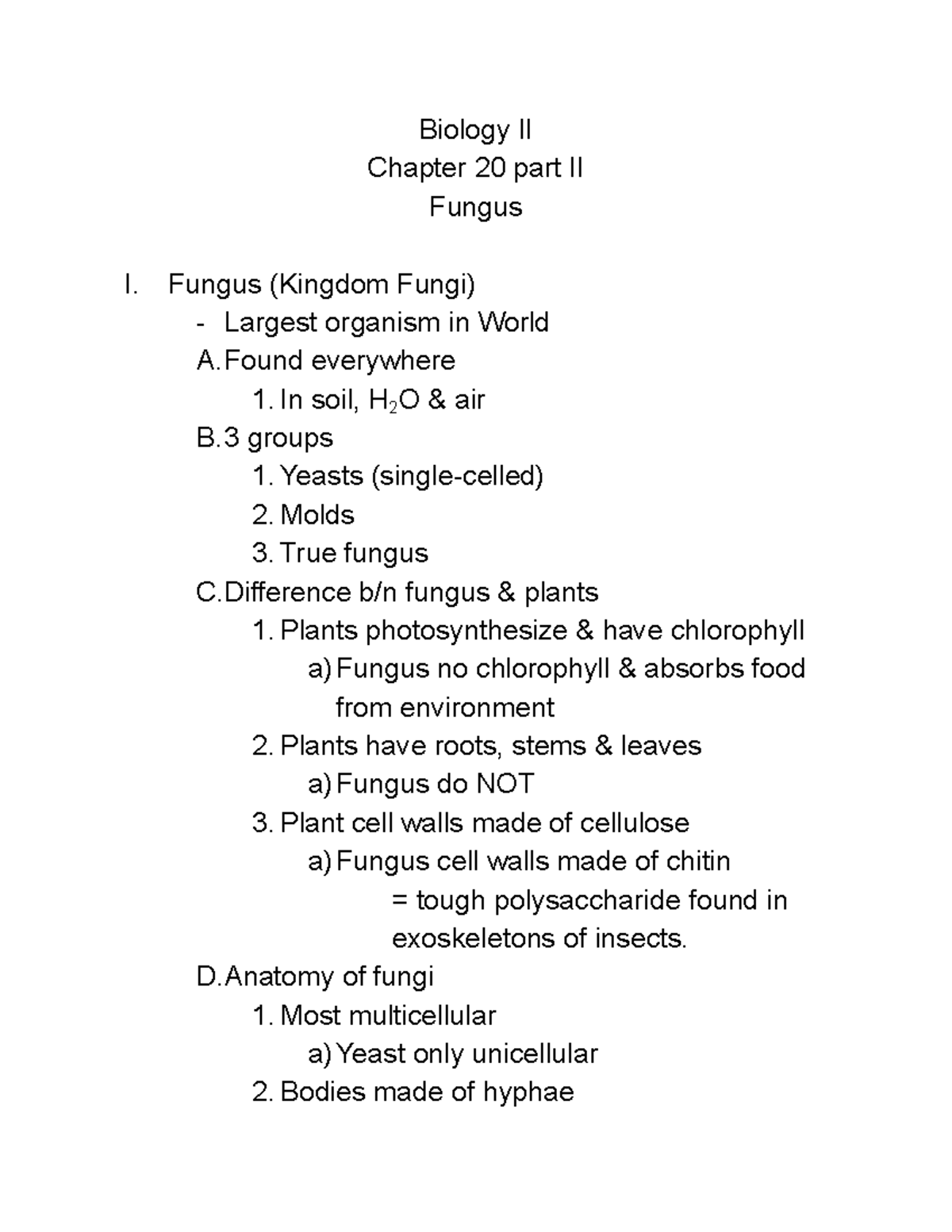 Biology II chap 20 part II notes - Biology II Chapter 20 part II Fungus ...