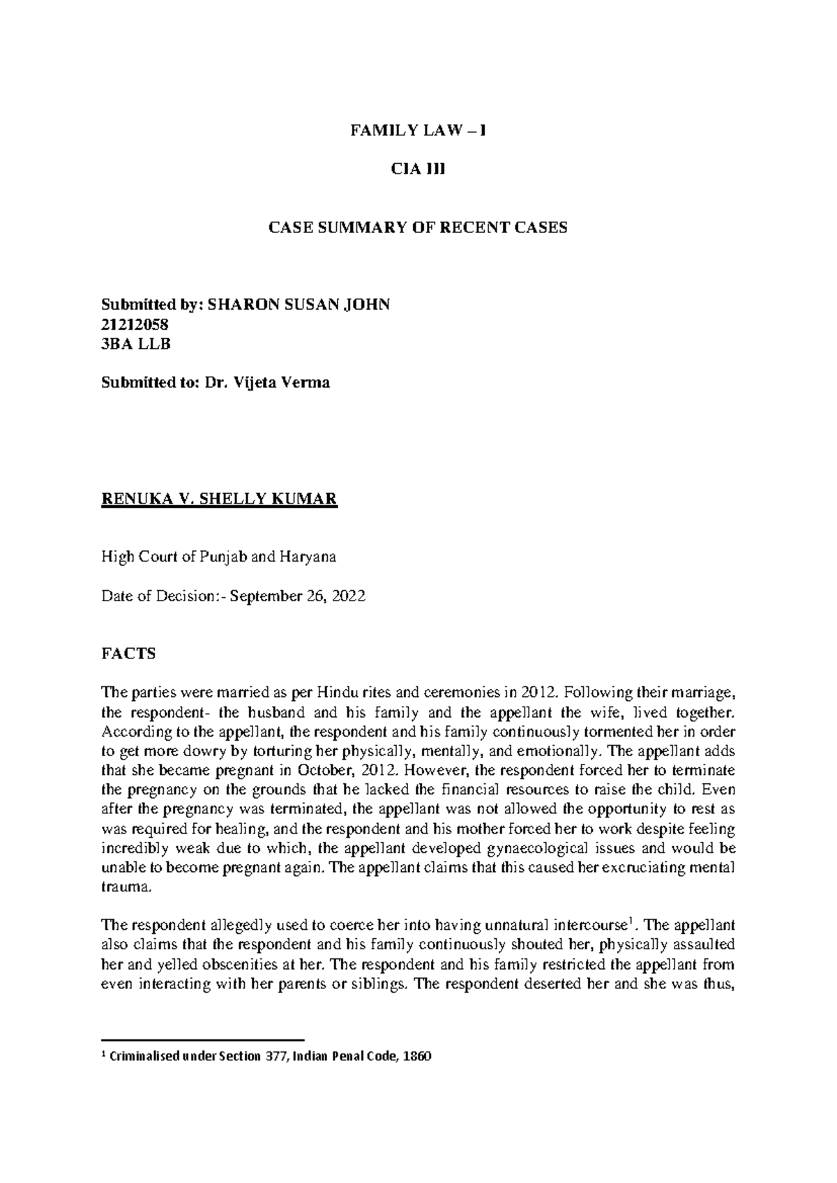 Family law cia 3 pdf - Notes - FAMILY LAW – I CIA III CASE SUMMARY OF ...