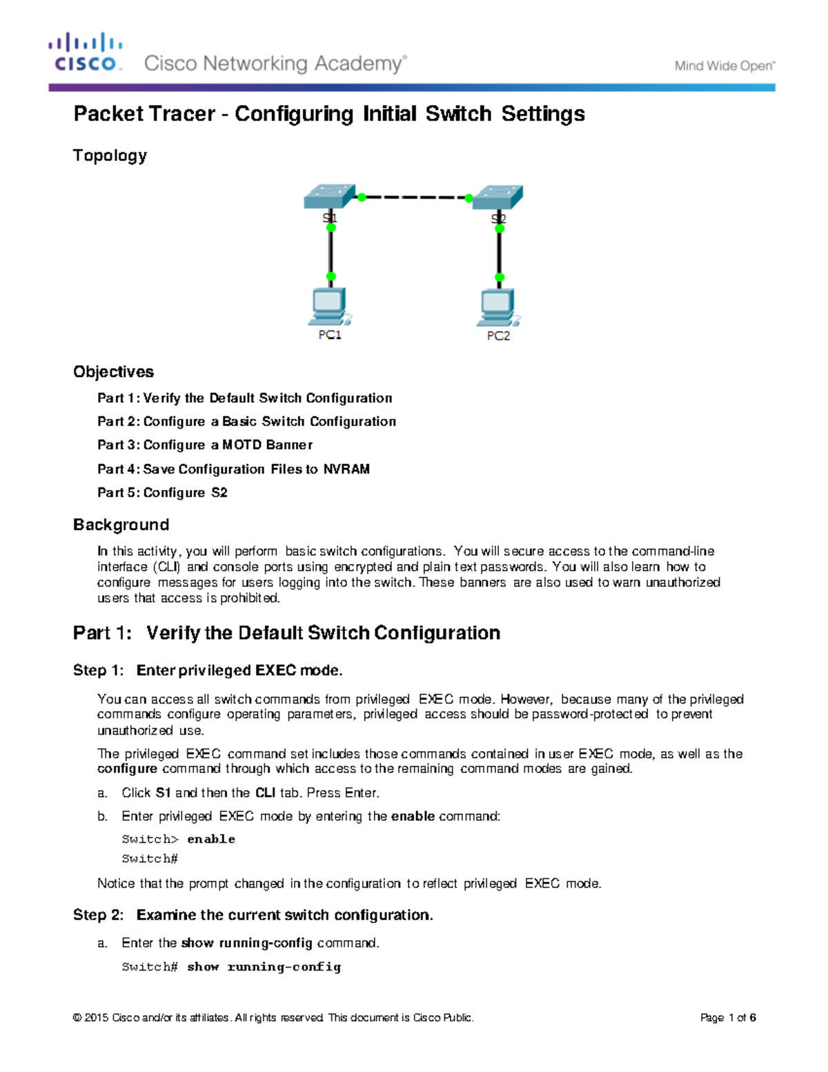 2 2 3 4 Packet Tracer Configuring Initial Switch Settings Topology