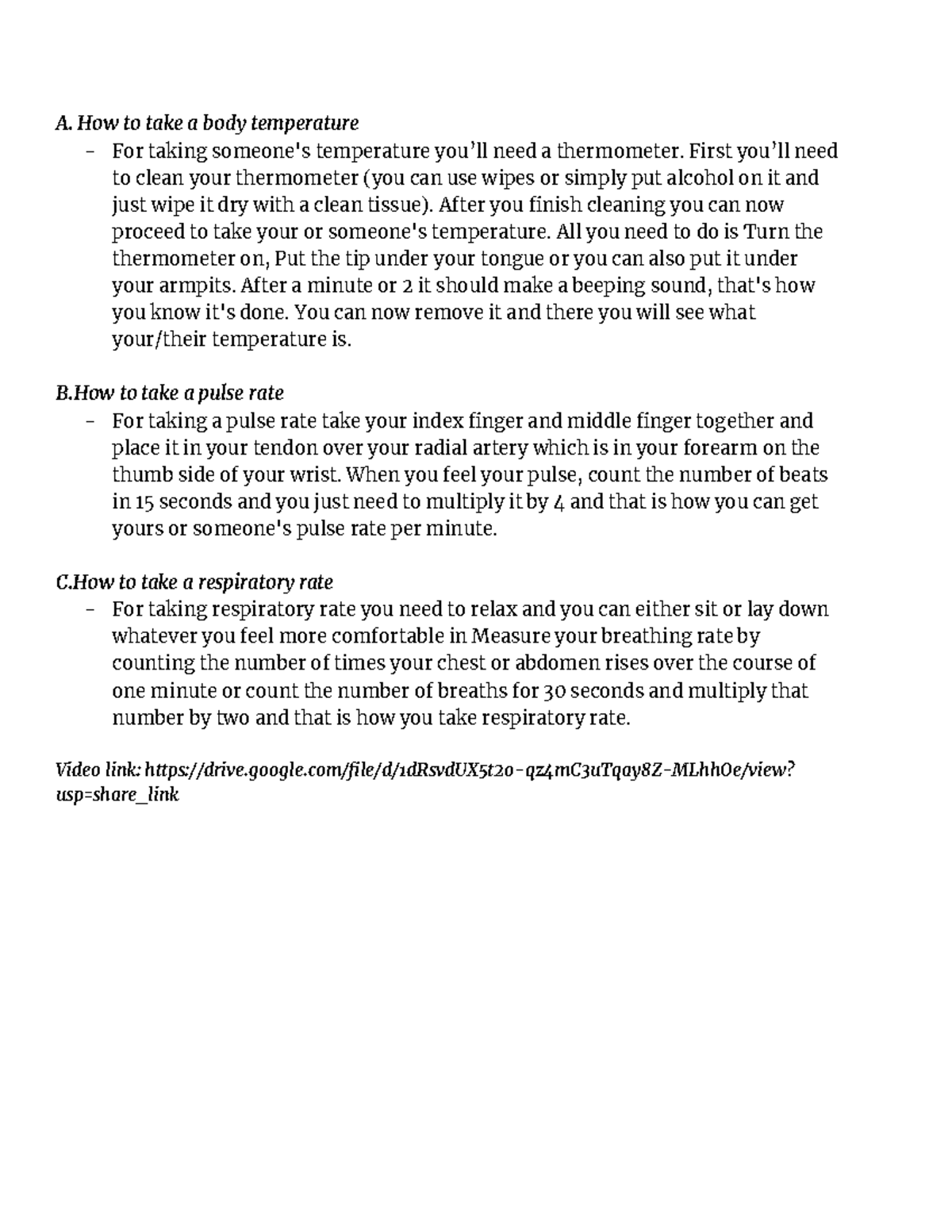 Second Grading Caregiving Practical Test - A. How to take a body ...