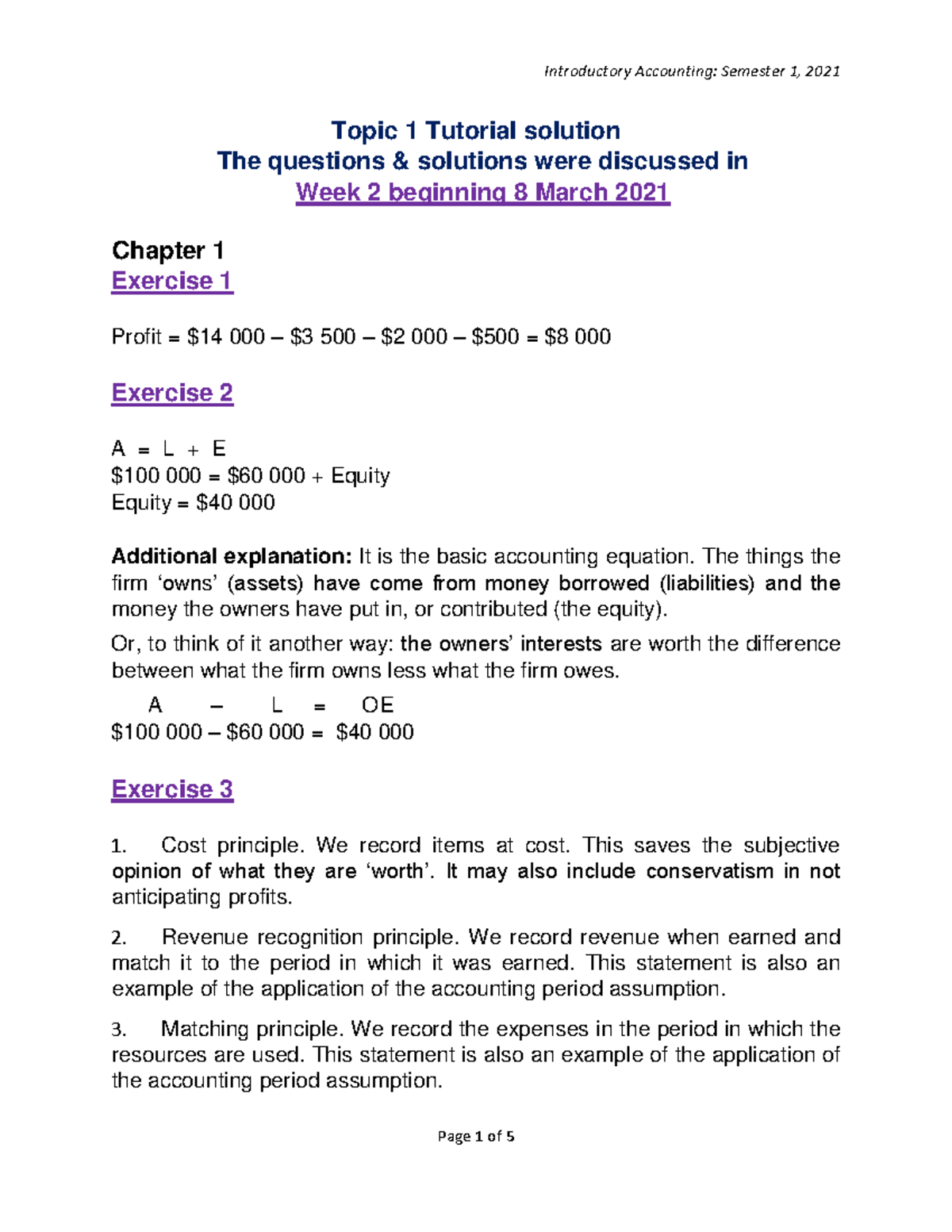 Topic 1 tutorial solution Week 2 (NCA-YW) - Topic 1 Tutorial solution The questions & solutions ...