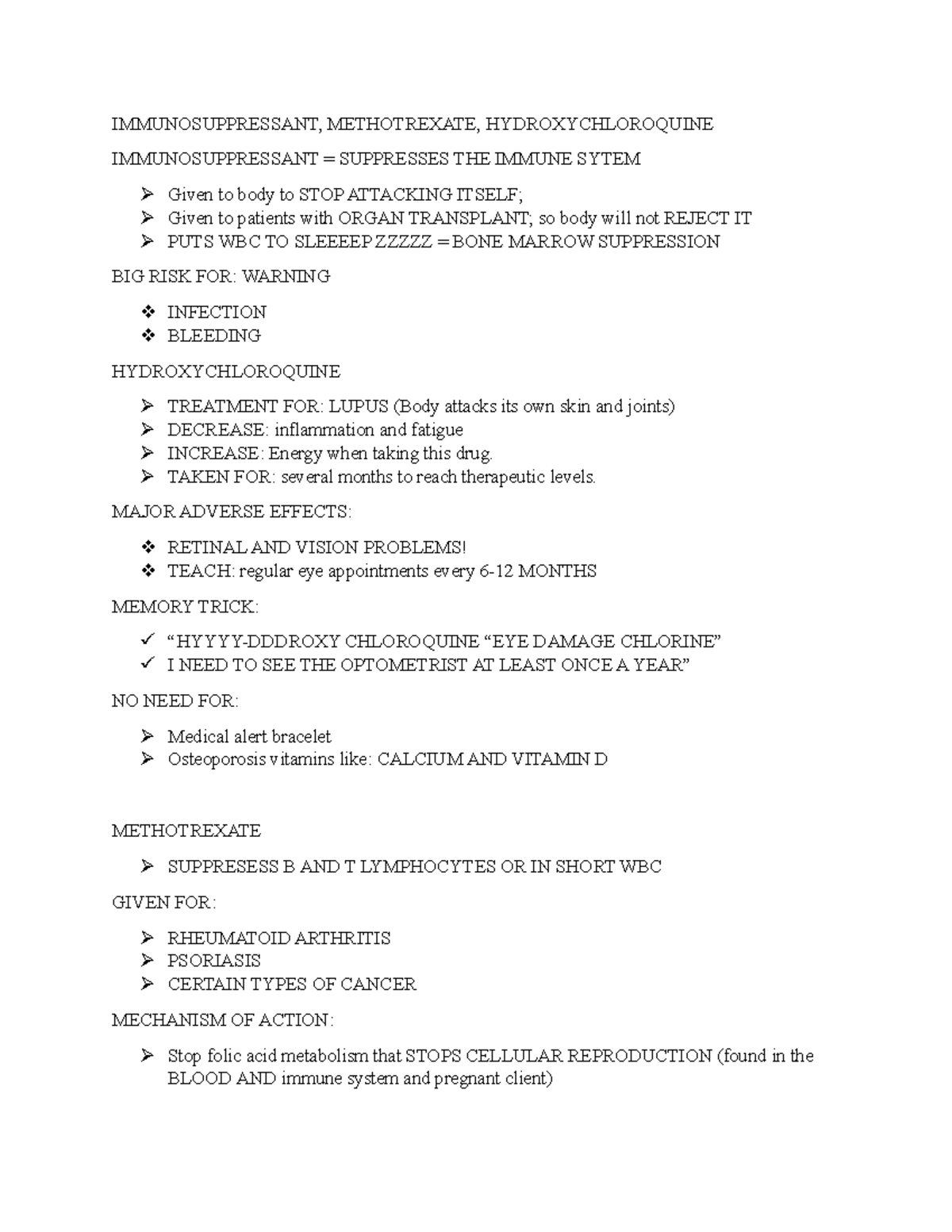Immunosuppressant - Med surge cheat sheet - IMMUNOSUPPRESSANT ...