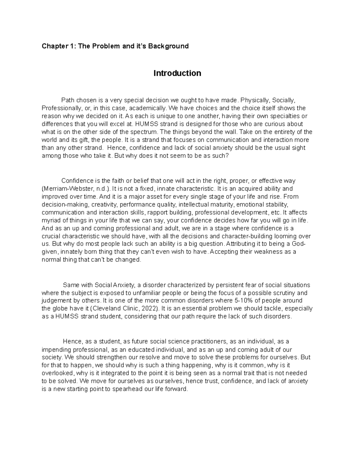 Introduction - .......... - Chapter 1: The Problem and it’s Background ...