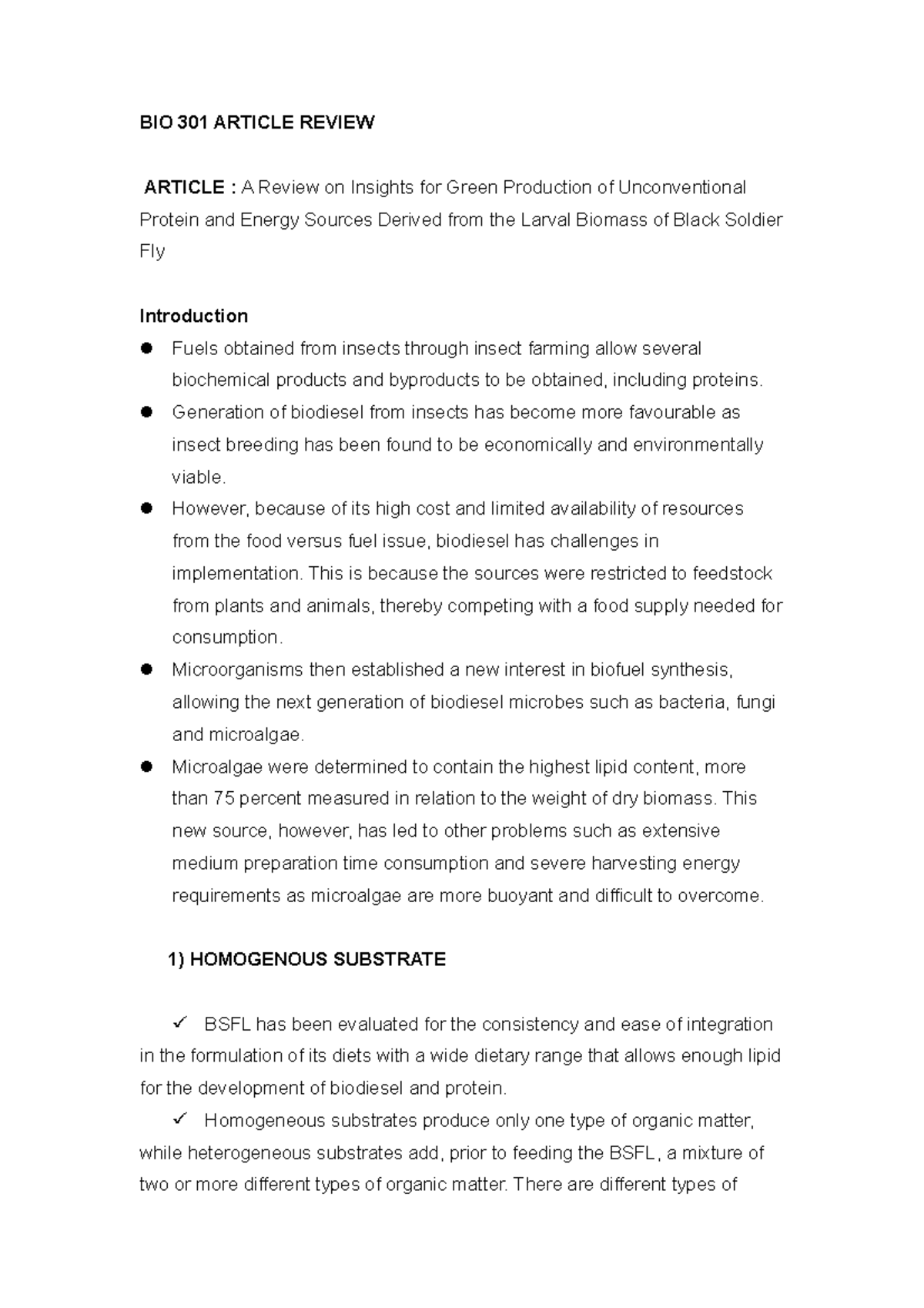 Article Review BSF larvae - BIO 301 ARTICLE REVIEW ARTICLE : A Review ...