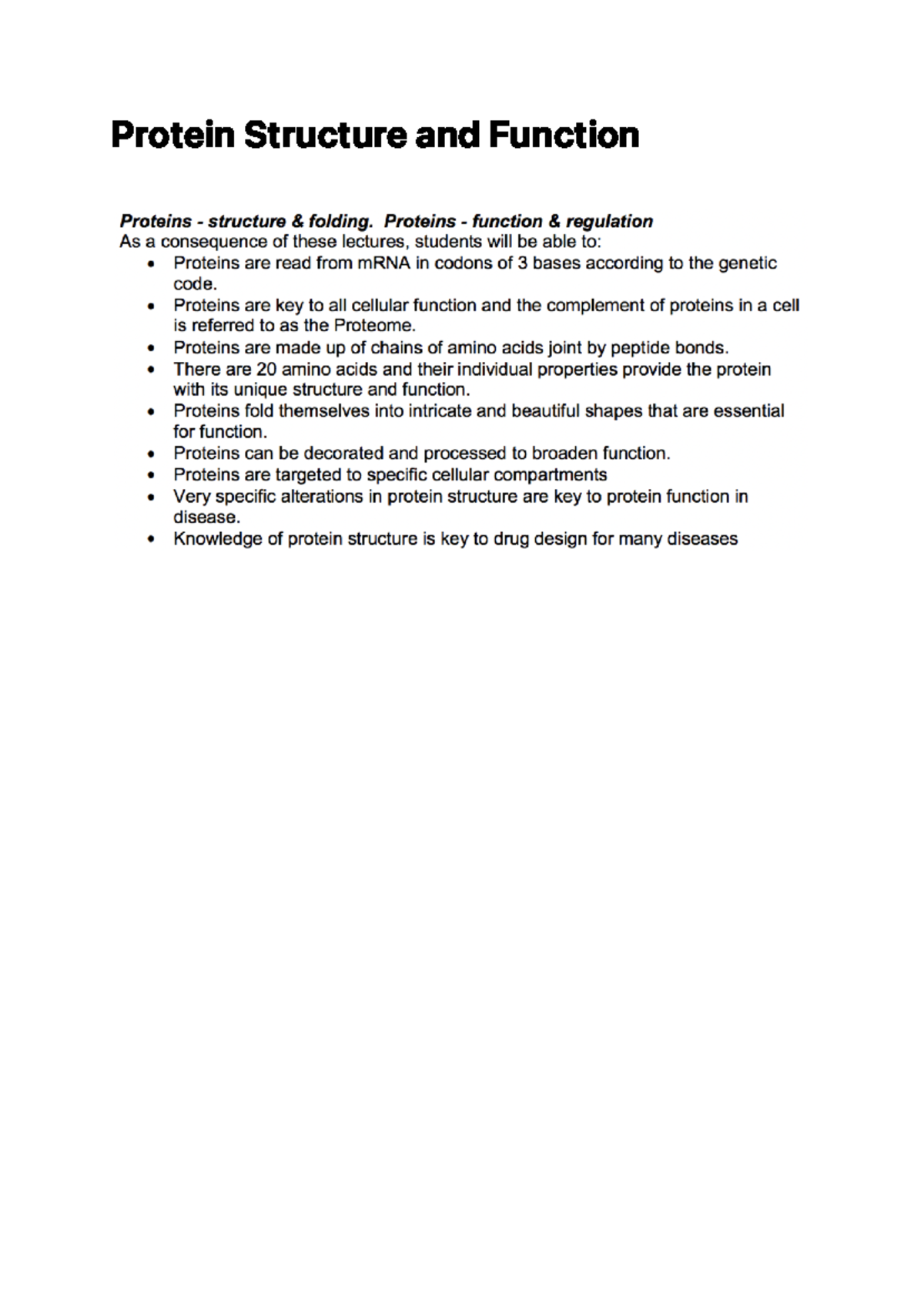 Protein Structure and Function - MED3004 - P ro te i n S t r u c t u re ...
