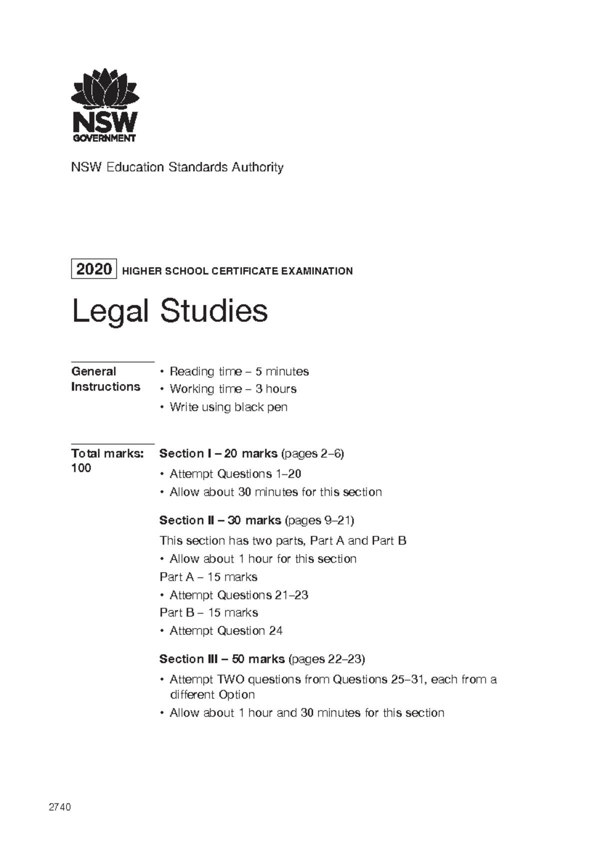 2020 hsc legal studies - Past Paper - 2740 NSW Education Standards ...