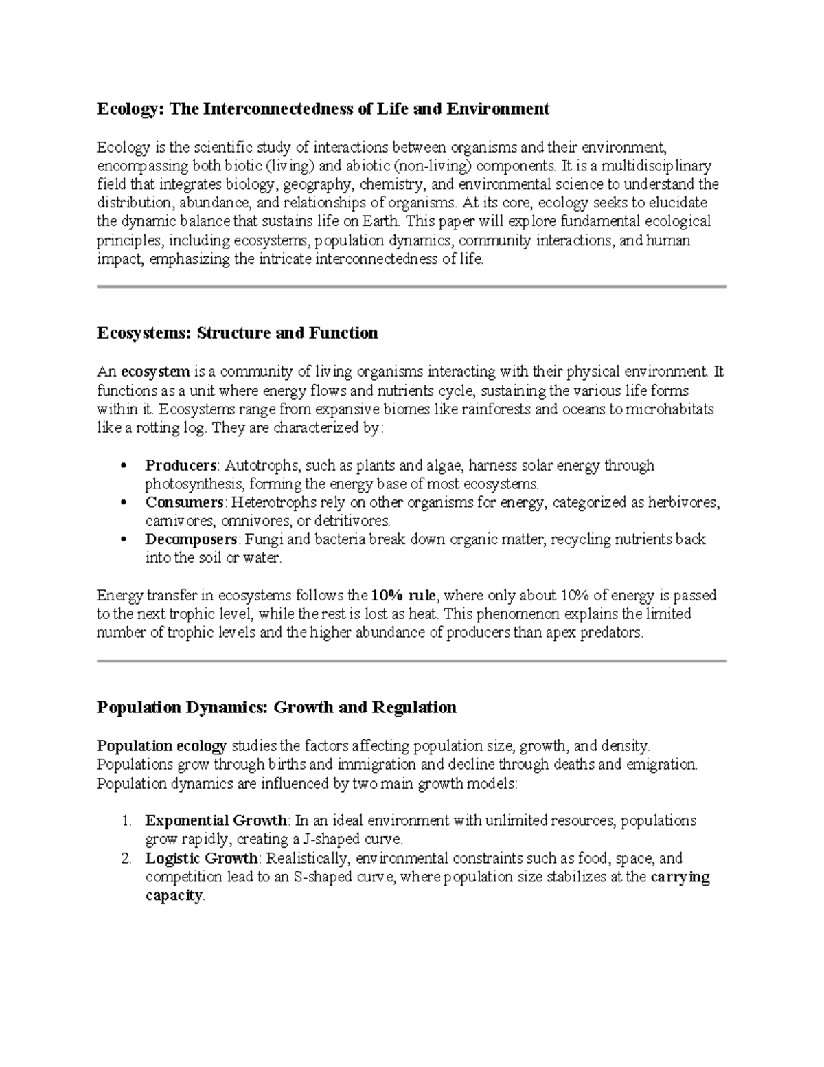 Biology - Ecology - Ecology: The Interconnectedness of Life and ...