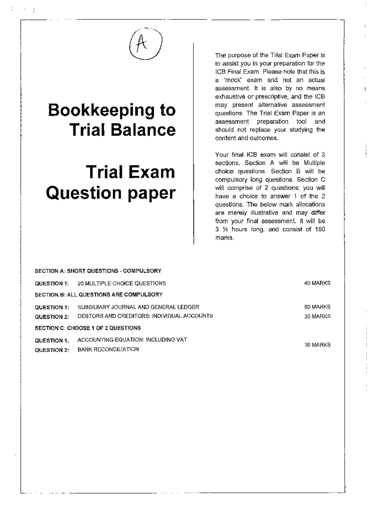 BKTB Trial exam papers - Question paper - A The purpose of the Trial ...