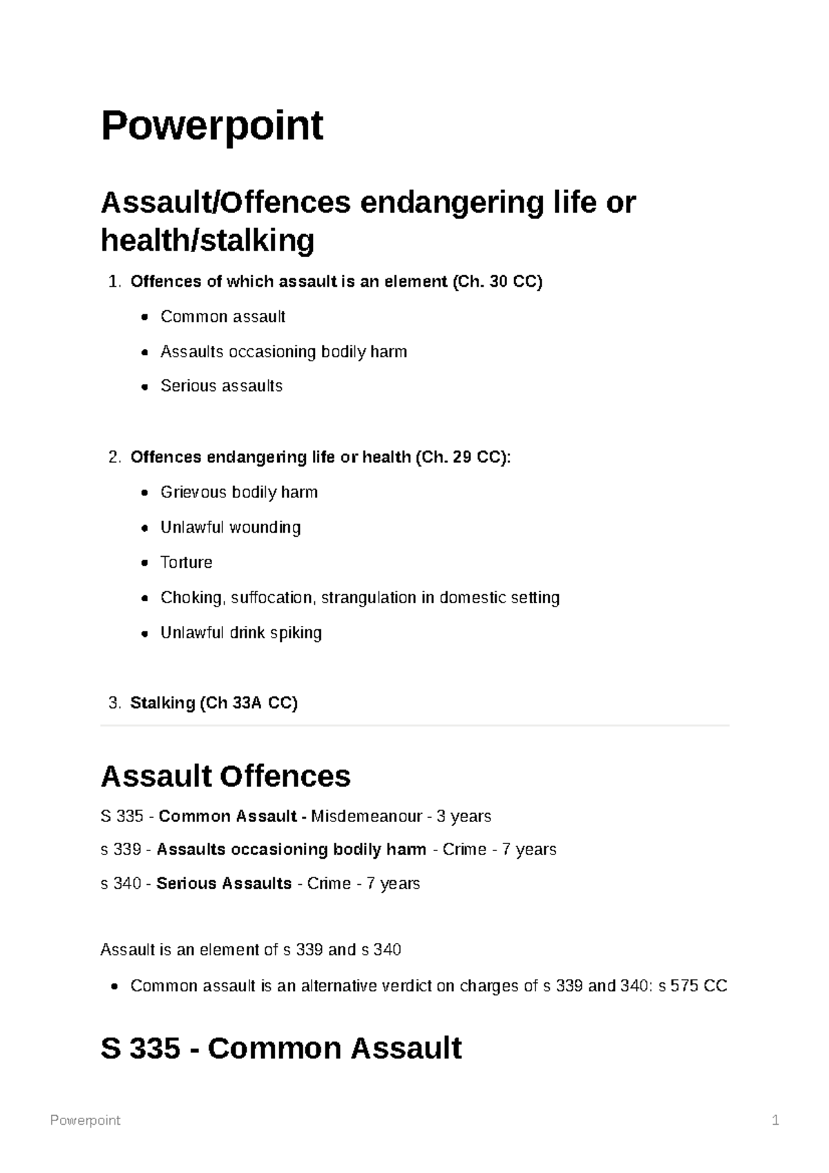 LLB106 Week 3 - Non Fatal Offences Notes - Powerpoint Assault/Offences ...