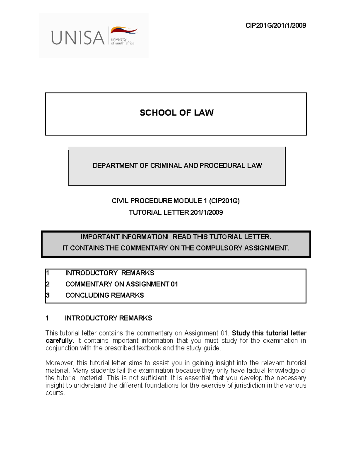 201 2009 1 e cip - CIP2601 Tutorial Letter 201 2009 - CIP201G/201/1 ...