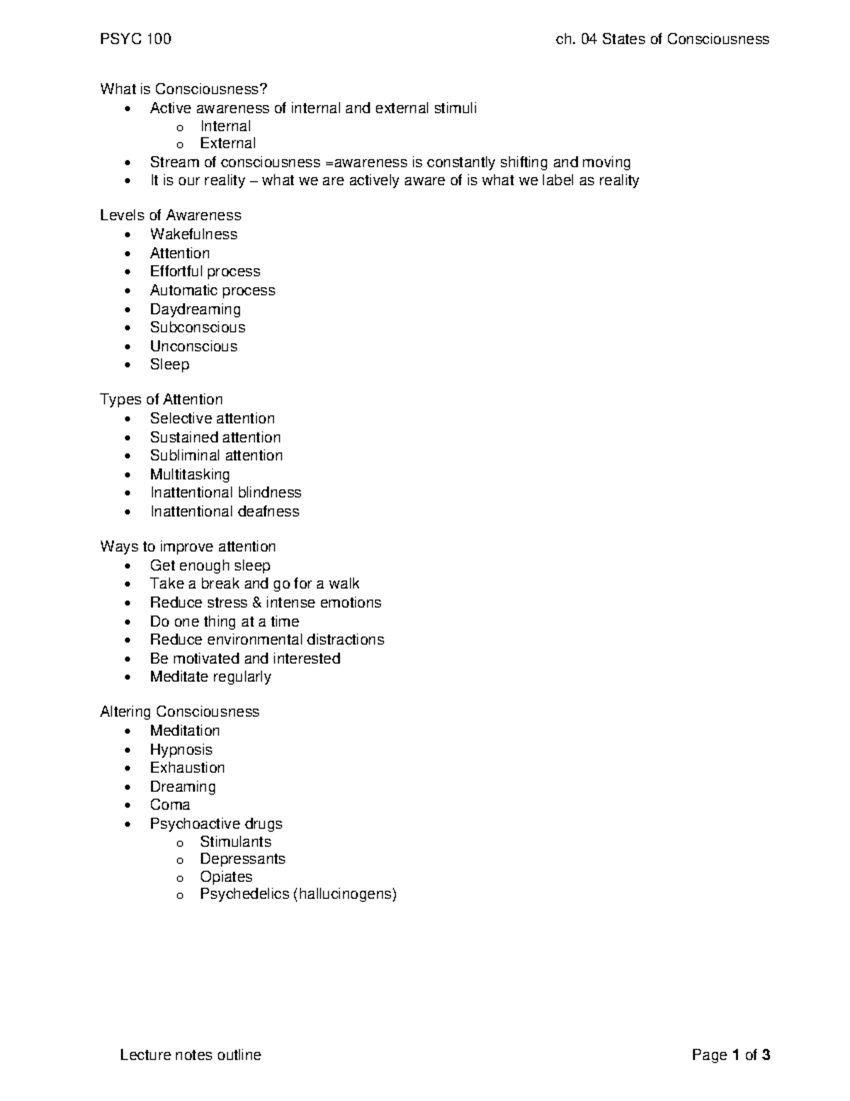 Ch 04 consciousness - psychology 100 - PSYC 100 ch. 04 States of ...
