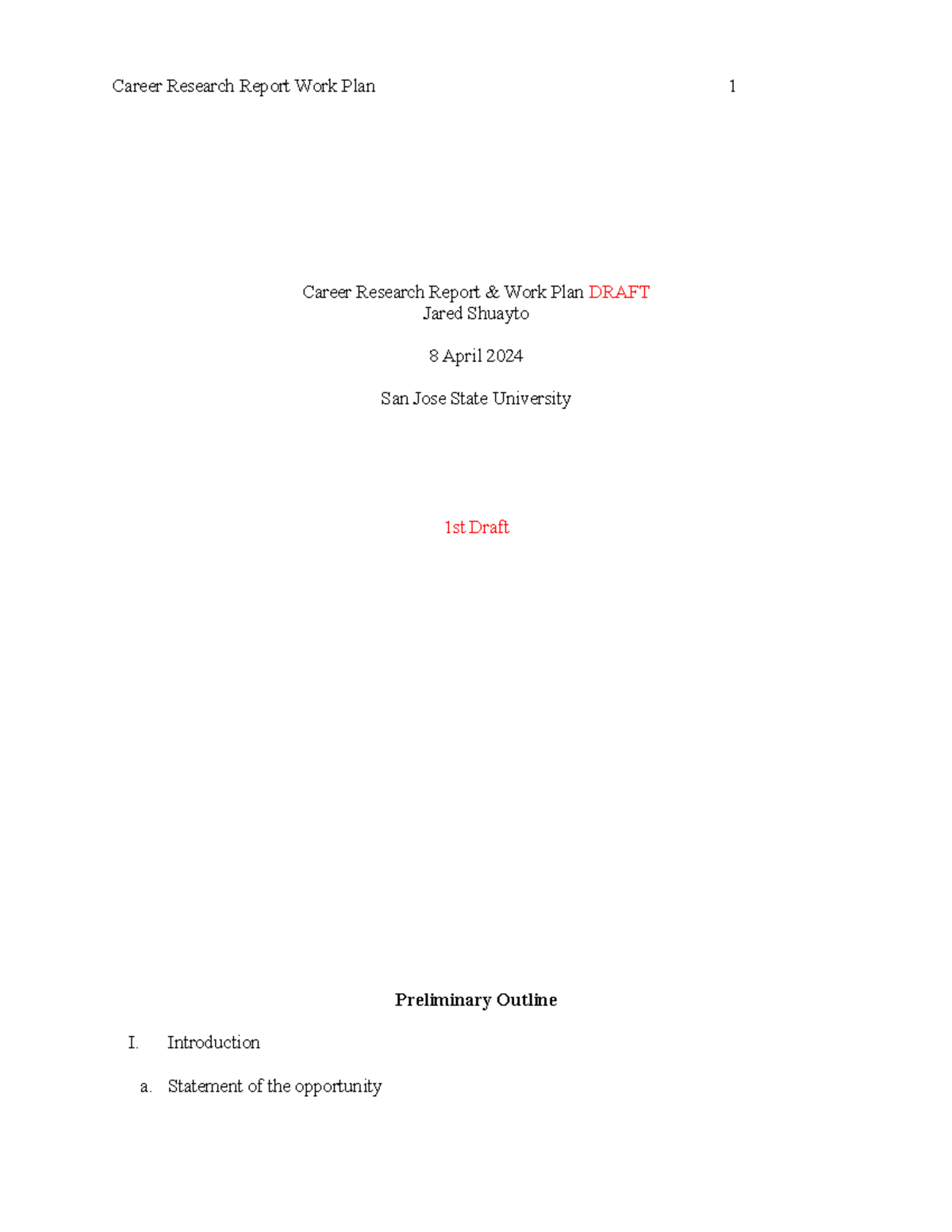 Career research Report - Introduction a. Statement of the opportunity b ...