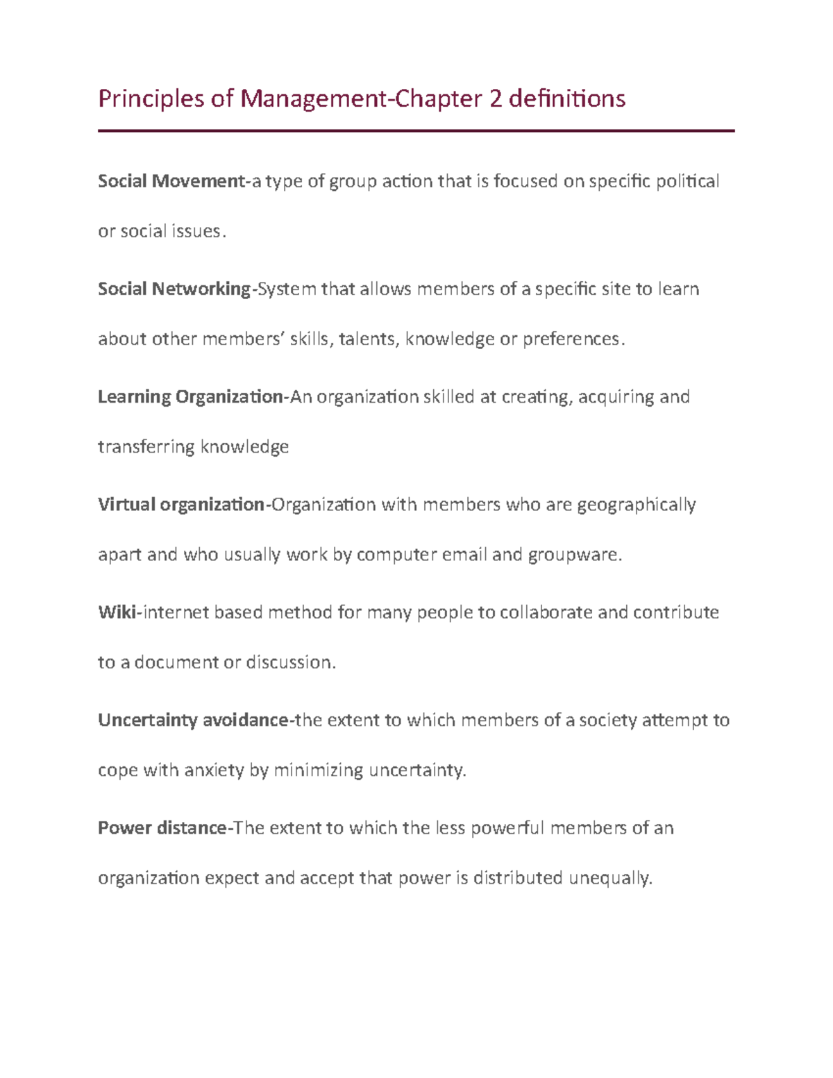 Chapter 2-definitions - Principles of Management-Chapter 2 definitions ...