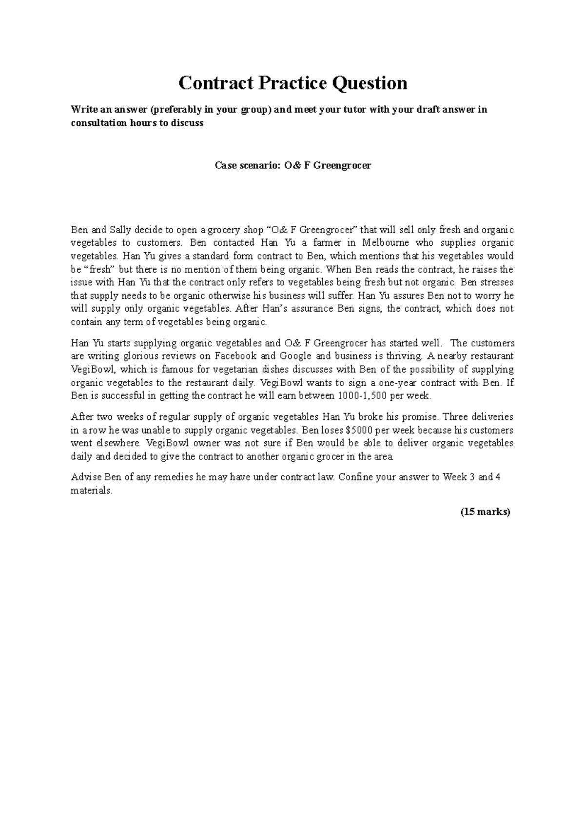 Contract Practice Qns OF Greengrocer No answer - Contract Practice ...