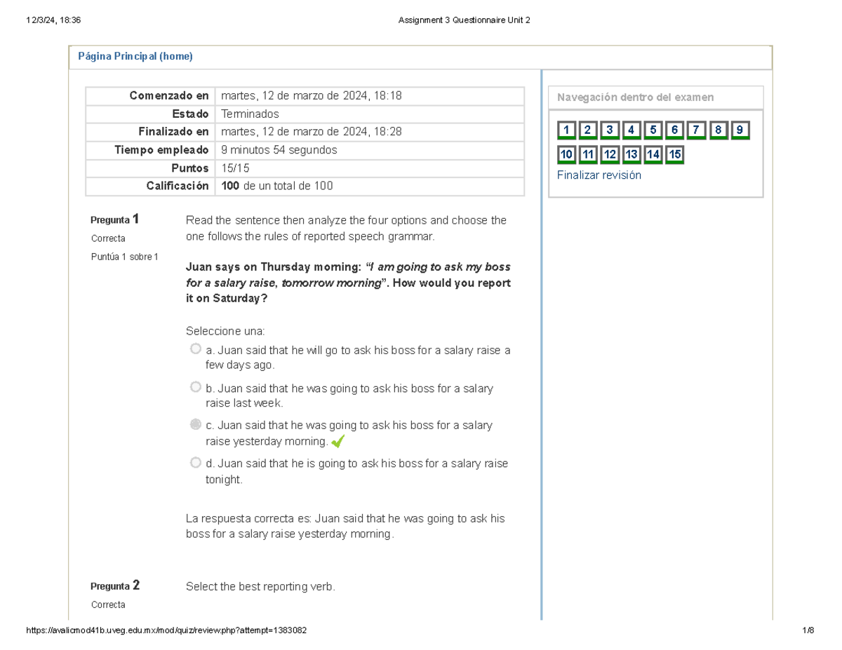 Assignment 3 Questionnaire Unit 2 - Página Principal (home) Pregunta 1 ...