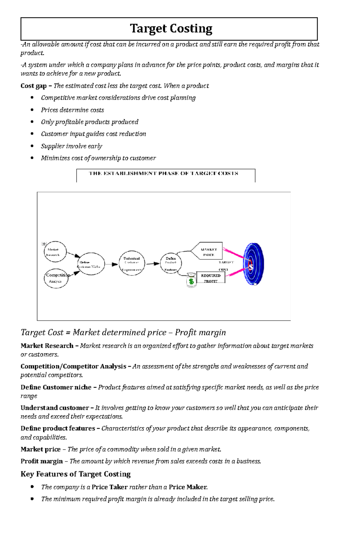 Target-Costing - Lecture notes 1 - Target Costing -An allowable amount ...