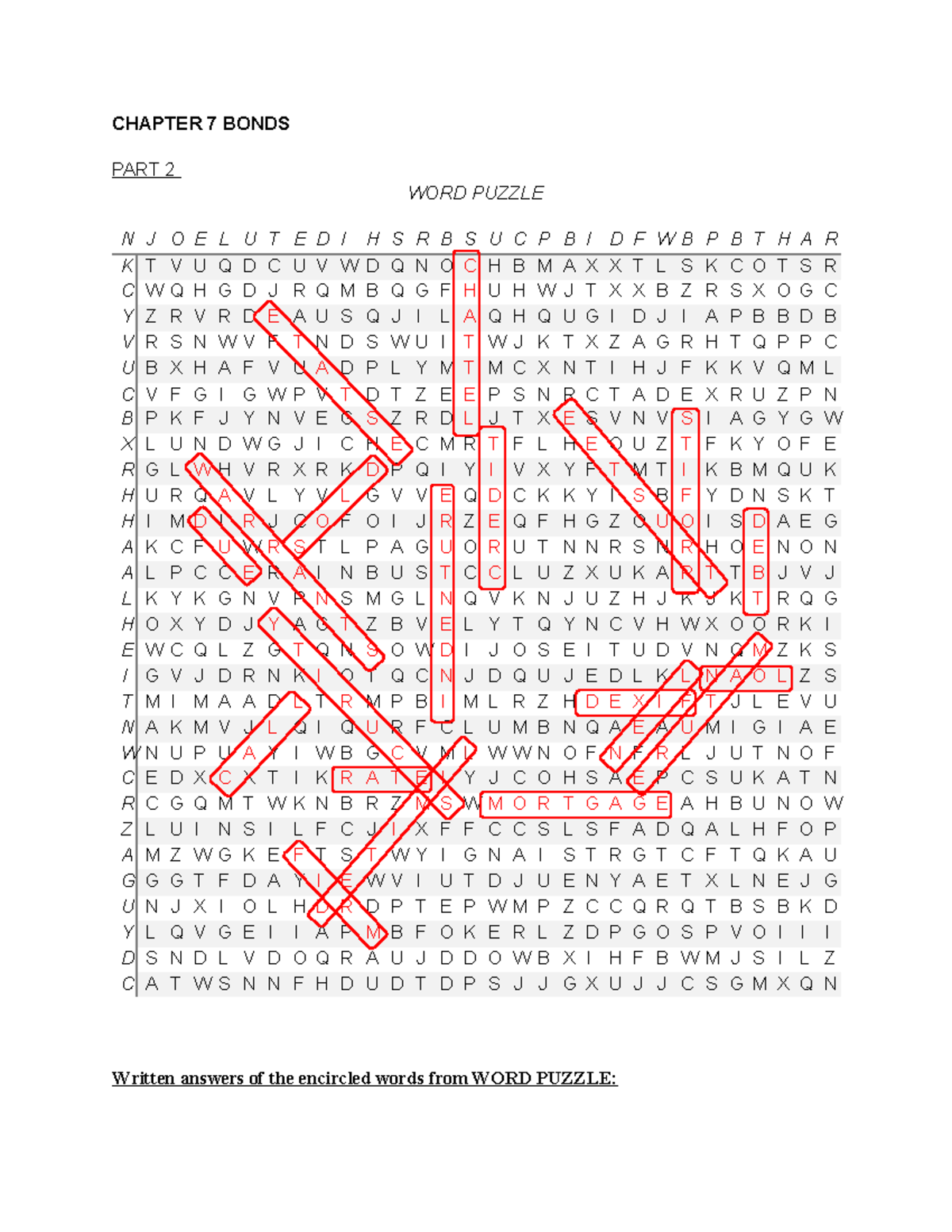 Chapter 7 Bonds part 2 - CHAPTER 7 BONDS PART 2 WORD PUZZLE N J O E L U ...