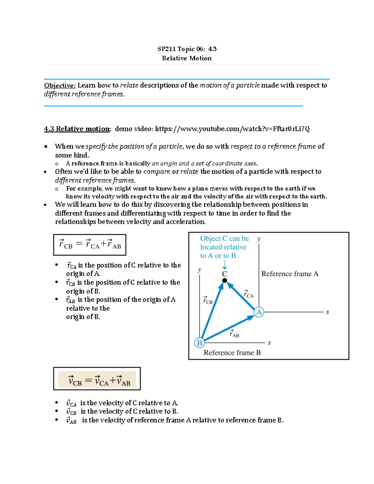 Topic 06 worksheet - SP211 Topic 06: 4. Relative Motion Objective ...