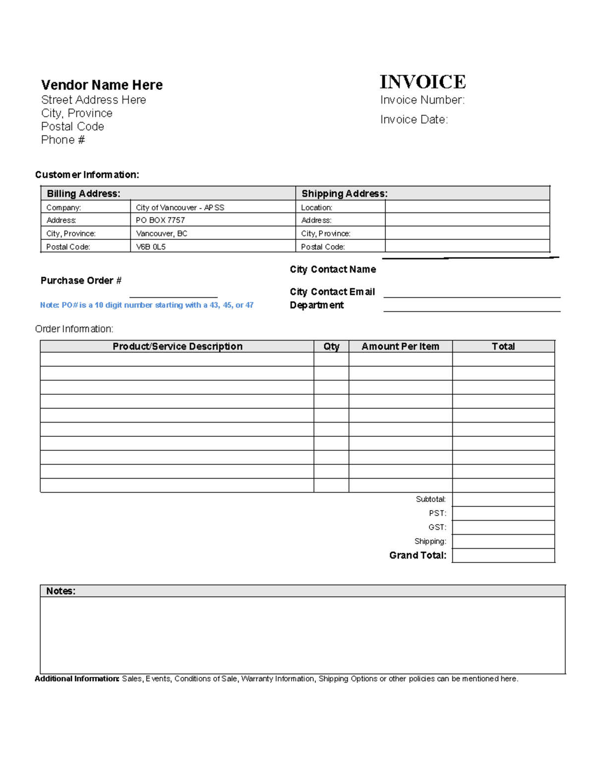 Invoice-template - Template - Vendor Name Here INVOICE Street Address ...