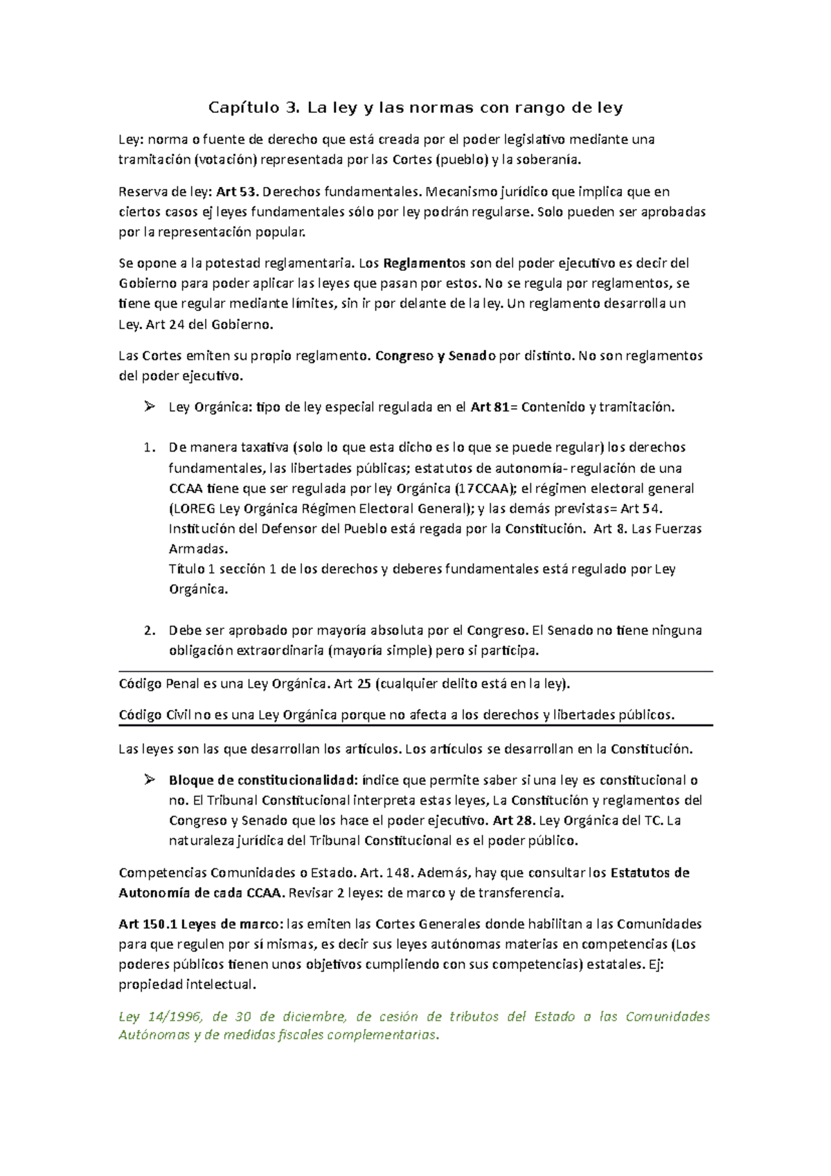 Leccion 3 - Capítulo 3. La ley y las normas con rango de ley Ley: norma o fuente de derecho que ...