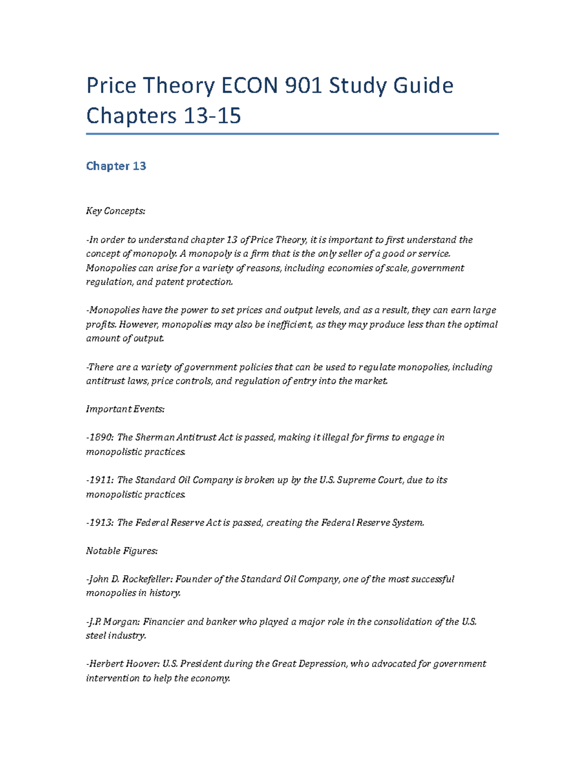 Price Theory ECON 901 Study Guide Chapters 13-15 - Price Theory ECON ...