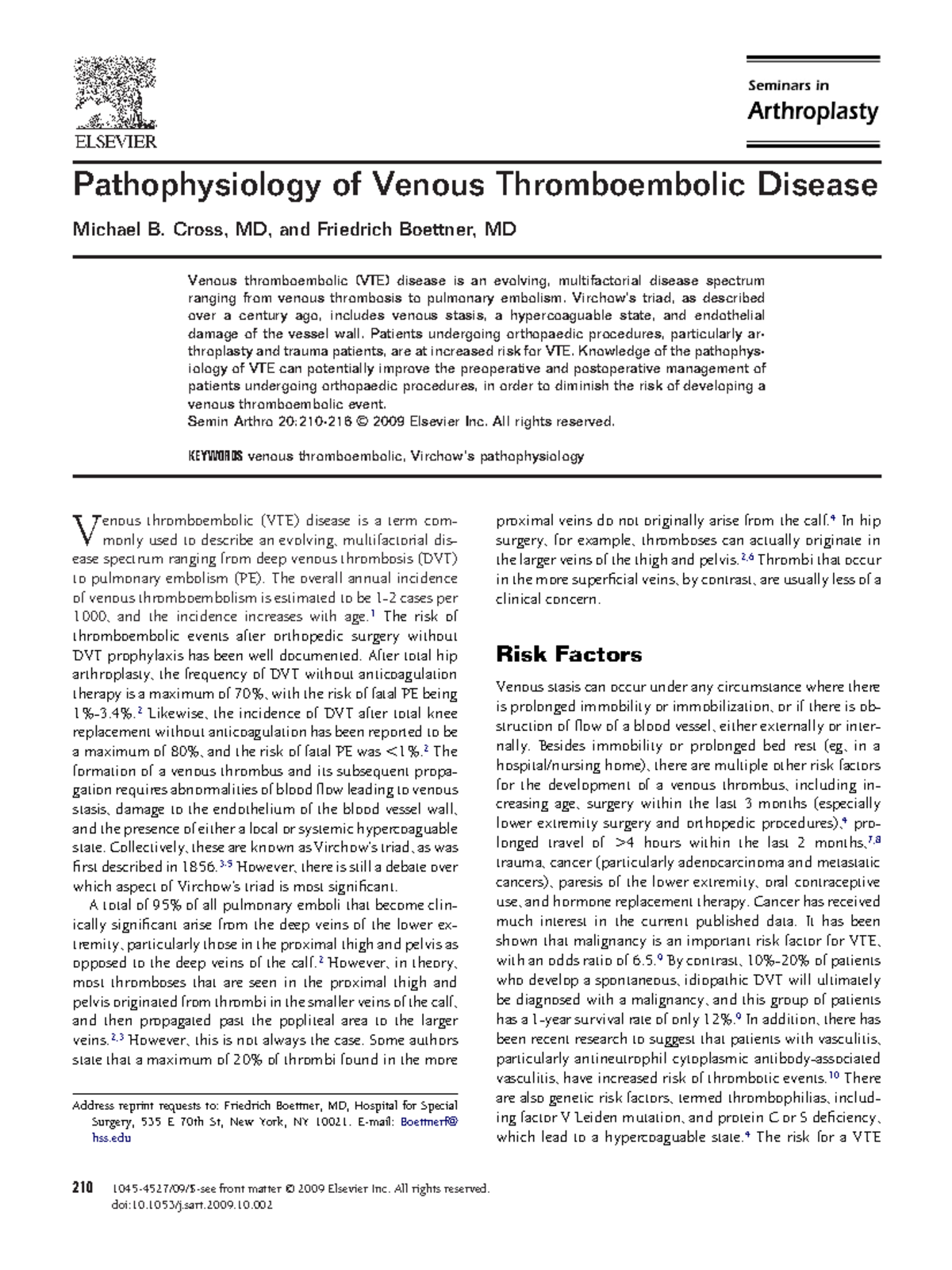 Pathophysiology of Venous Thromboembolic Disease - Cross, MD, and ...