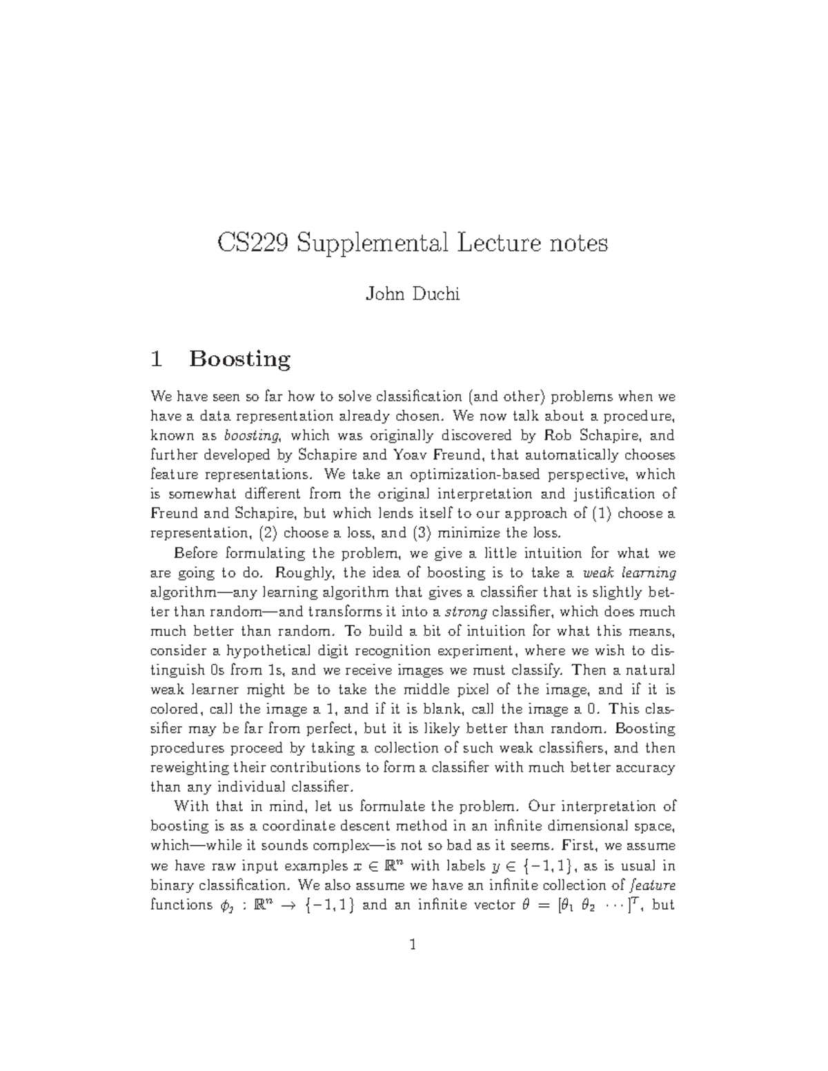 Lecture notes on Boosting - CS229 Supplemental Lecture notes John Duchi ...