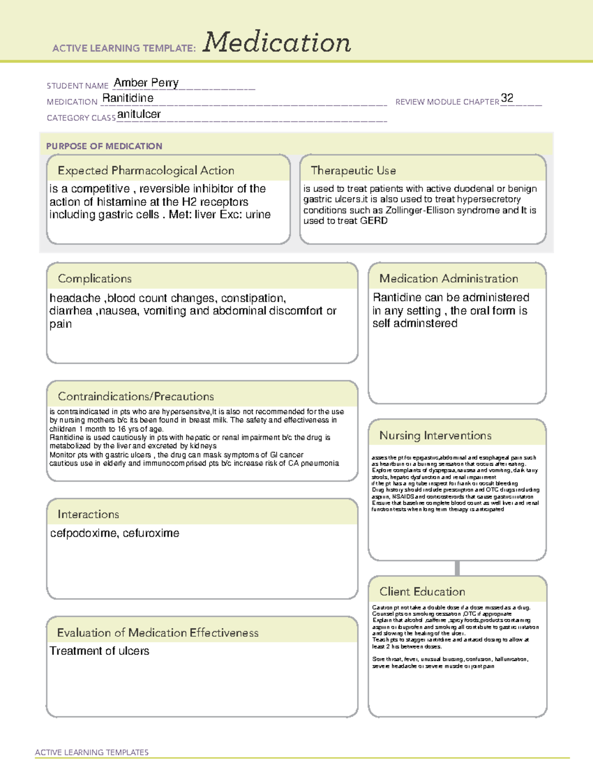 Perrya ATImed Ranitidine - ACTIVE LEARNING TEMPLATES Medication STUDENT ...