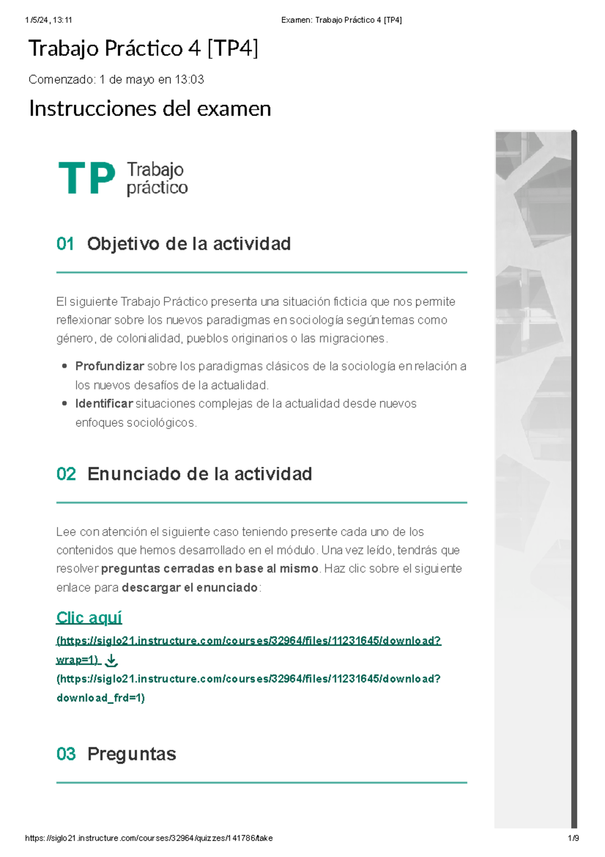Examen Trabajo Práctico 4 [TP4]LM 97 - Trabajo Prácco 4 [TP4] Comenzado: 1 de mayo en 13: - Studocu
