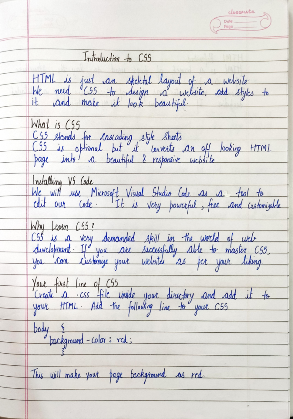 CSS Complete Notes - classmate Date Page Introduction to CSS HTML is ...